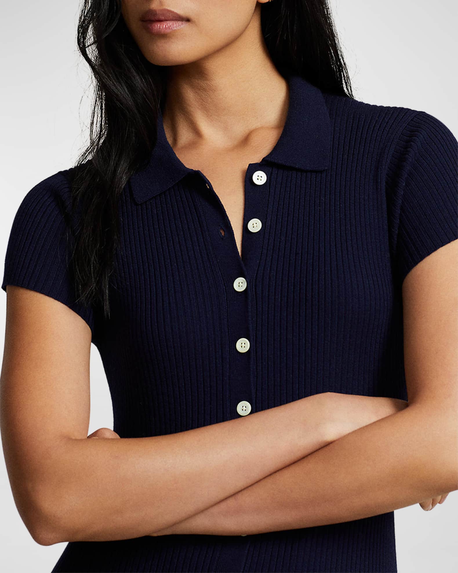 Polo Ralph Lauren Rib-Knit Merino Wool Polo Sweater Dress | Neiman Marcus