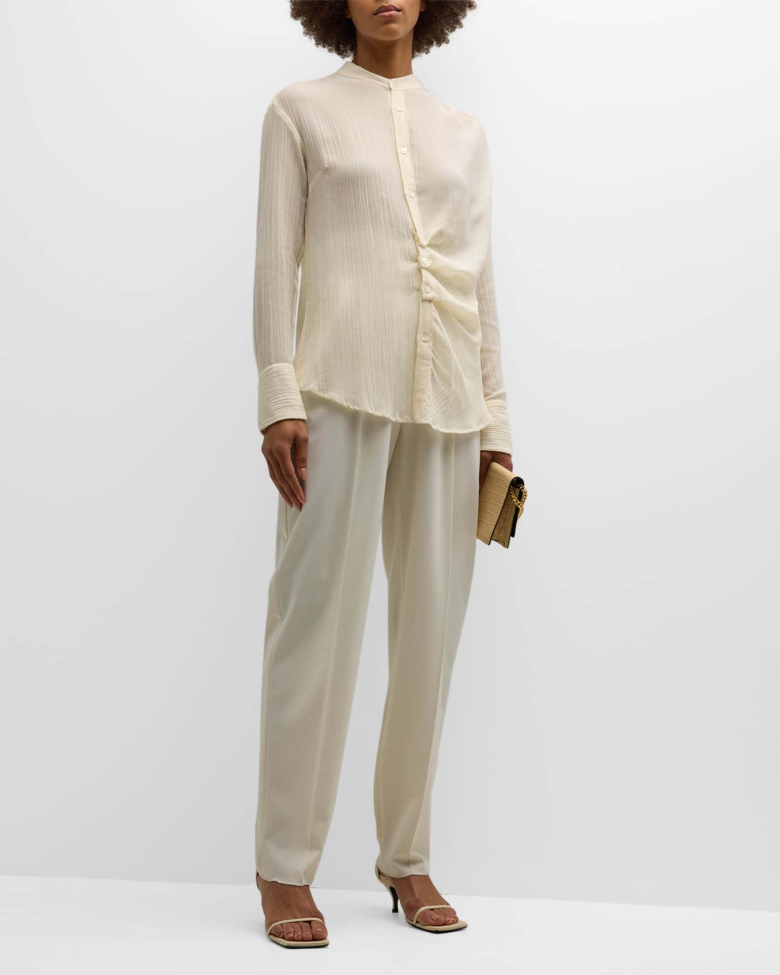 BITE Studios Button-Front Crinkled Georgette Shirt | Neiman Marcus