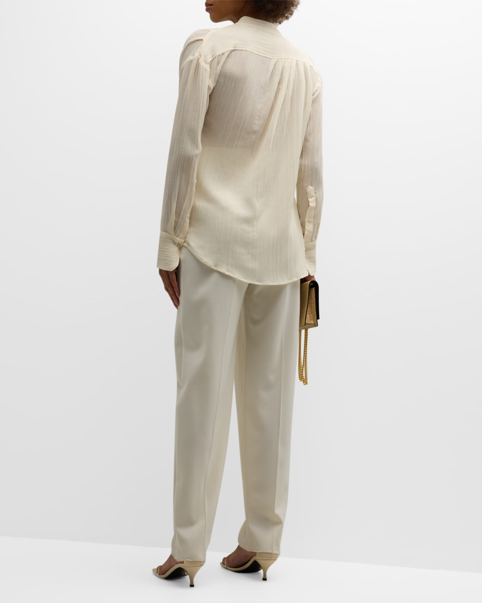 BITE Studios Button-Front Crinkled Georgette Shirt | Neiman Marcus