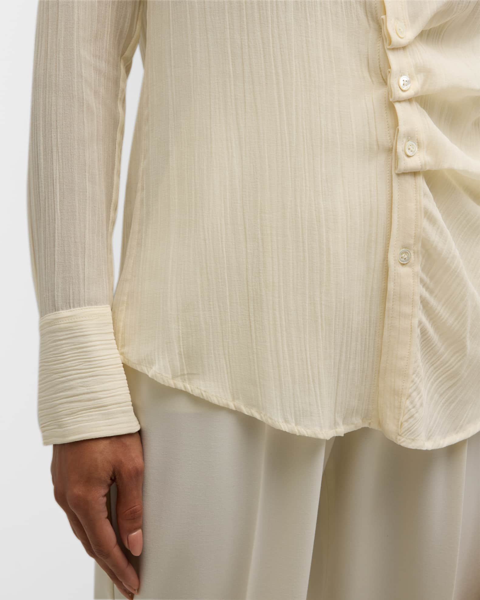 BITE Studios Button-Front Crinkled Georgette Shirt | Neiman Marcus