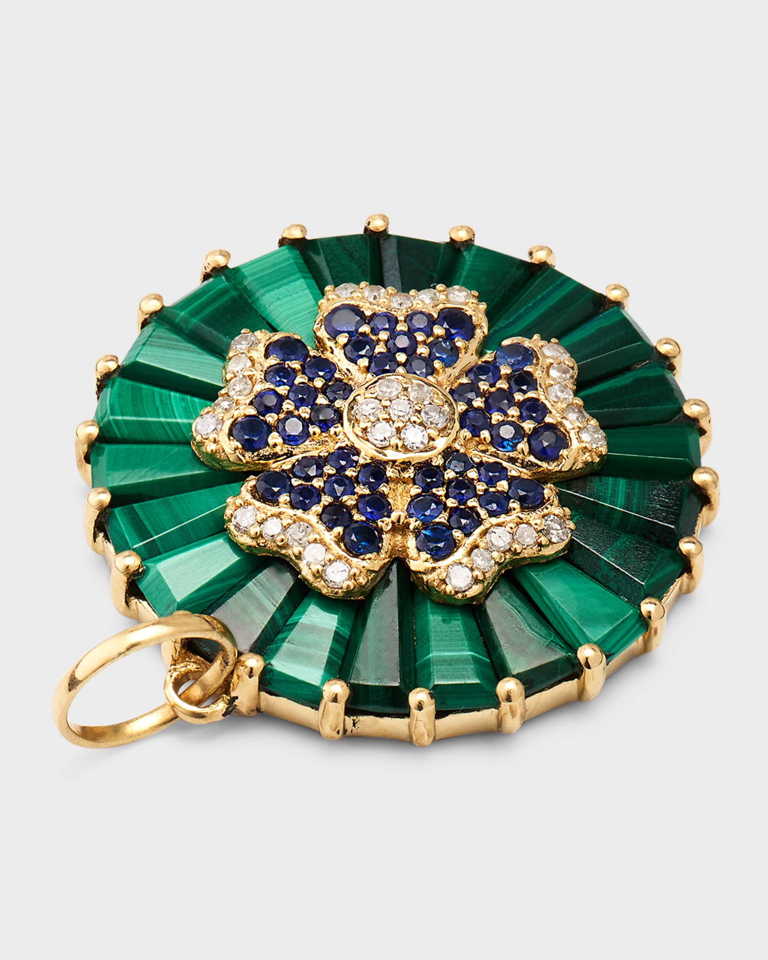 Kastel Jewelry Diamond and Blue Sapphire Flower Malachite Pendant ...