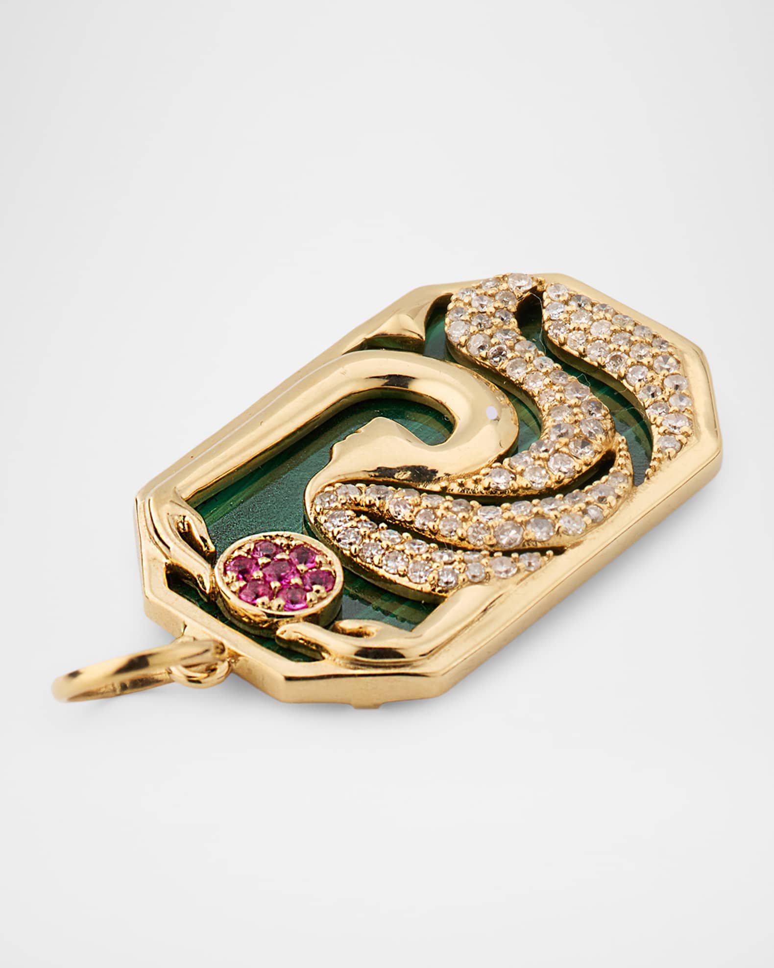 Kastel Jewelry 14K Yellow Gold Moon Goddess Pendant with Malachite ...