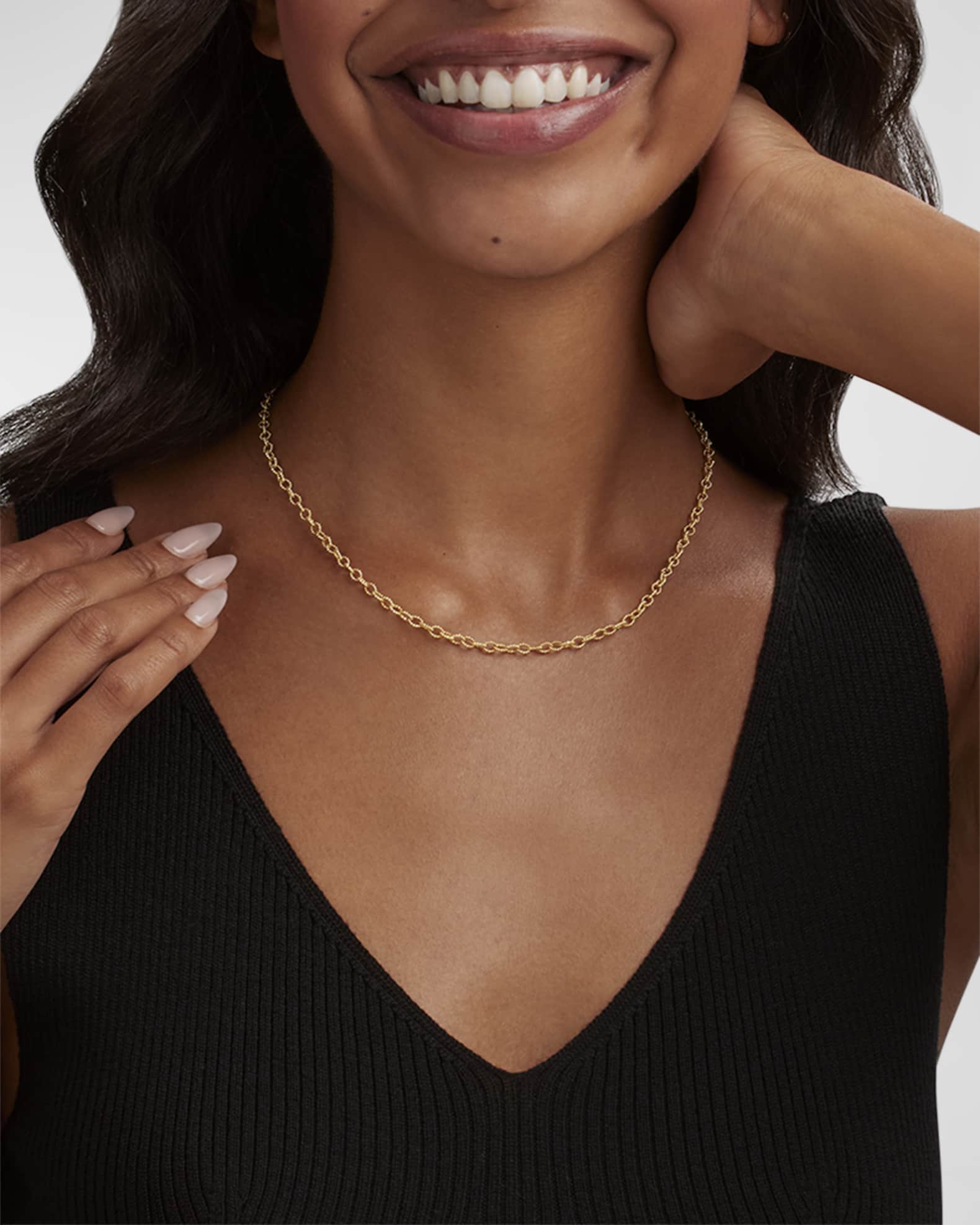 LAGOS 18K Signature Caviar 4x3mm Oval Link Chain Necklace, 18"L ...