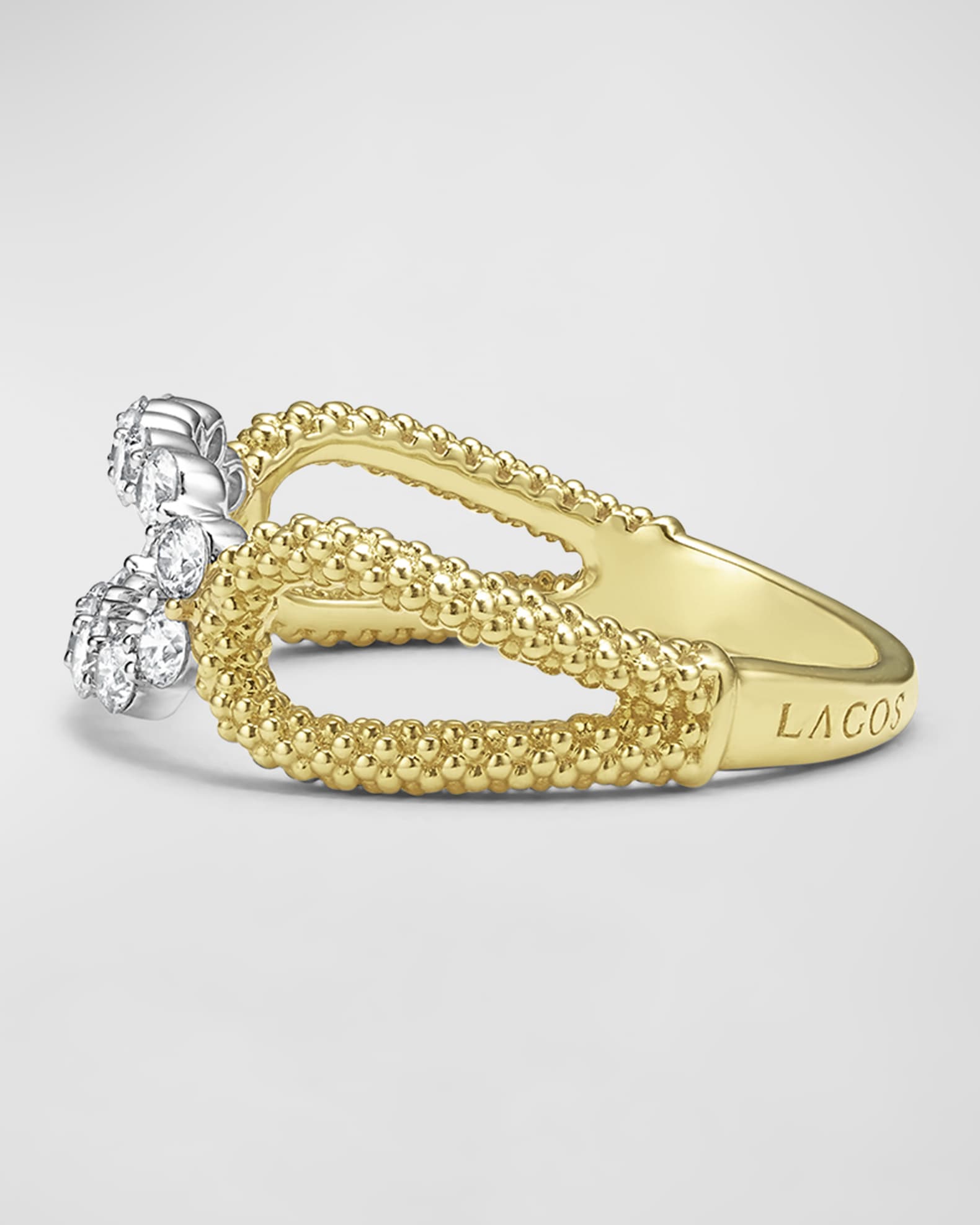 LAGOS 18K Signature Caviar Diamond Superfine Oval Split Shank Ring ...