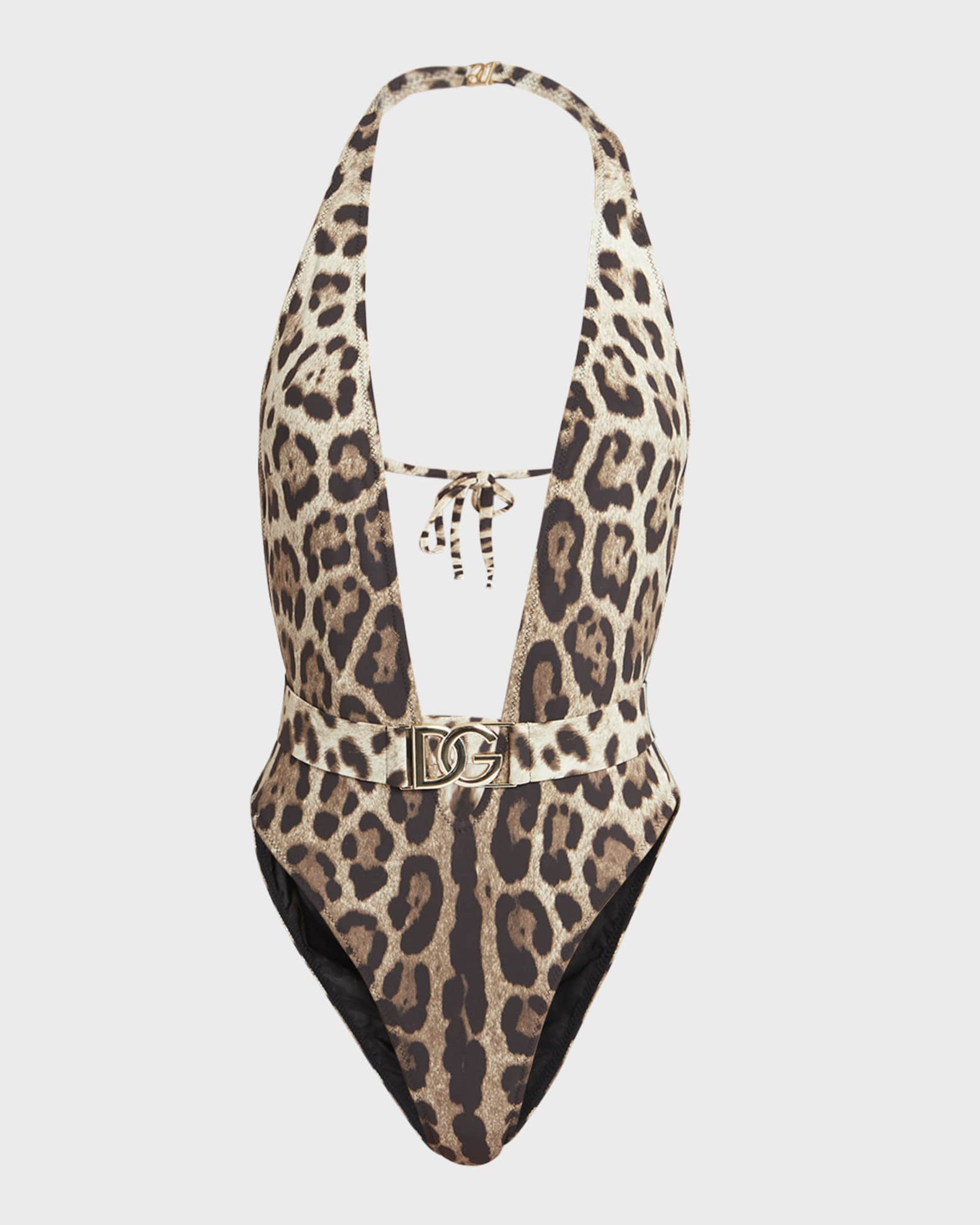 Dolce&Gabbana Leopard-Print Belted One-Piece Swimsuit | Neiman Marcus