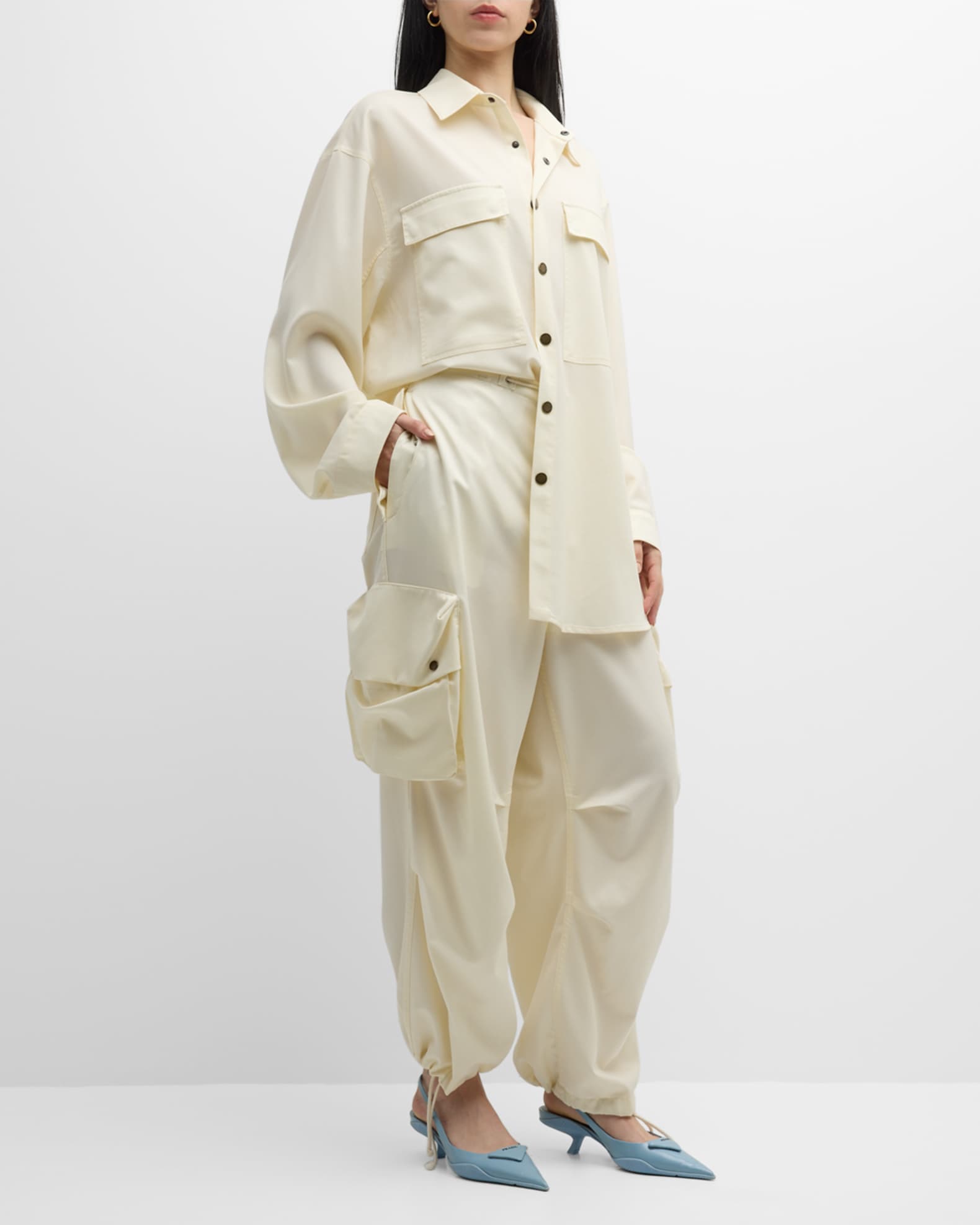 DARKPARK Julie Oversized Wool Snap-Front Shirt | Neiman Marcus