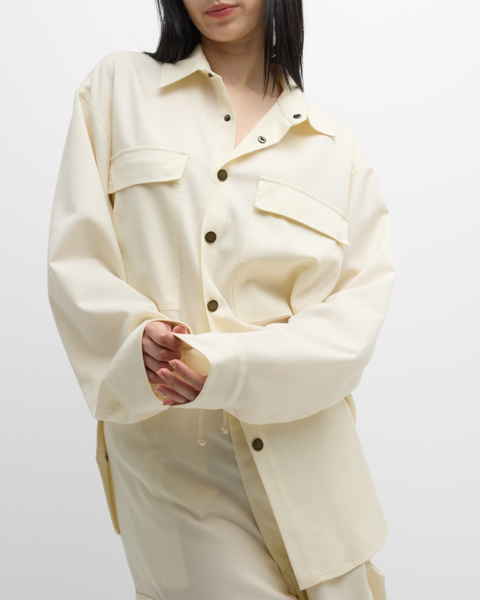 DARKPARK Julie Oversized Wool Snap-Front Shirt | Neiman Marcus