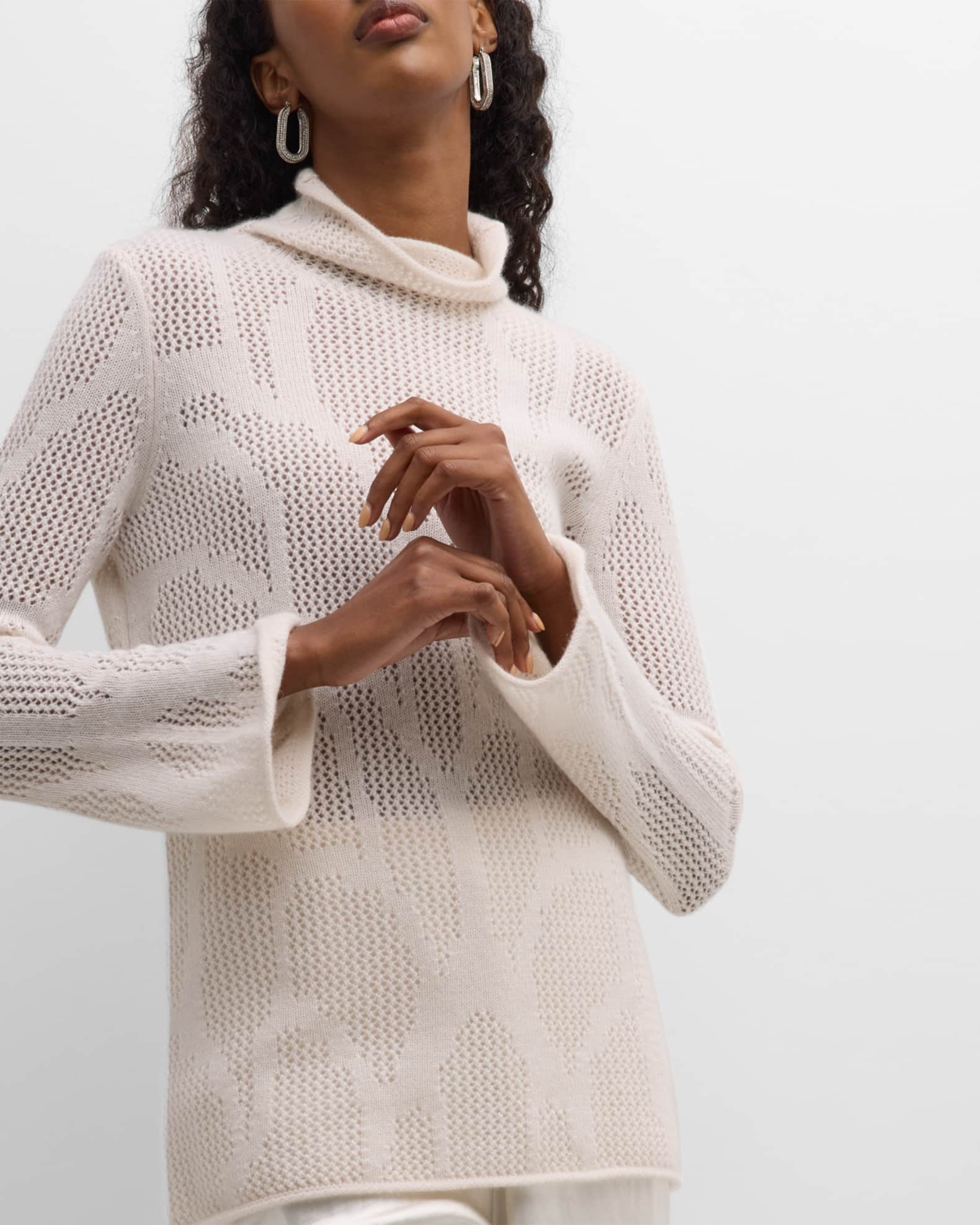 TSE Cashmere Cashmere Mesh-Stitch Turtleneck Sweater | Neiman Marcus