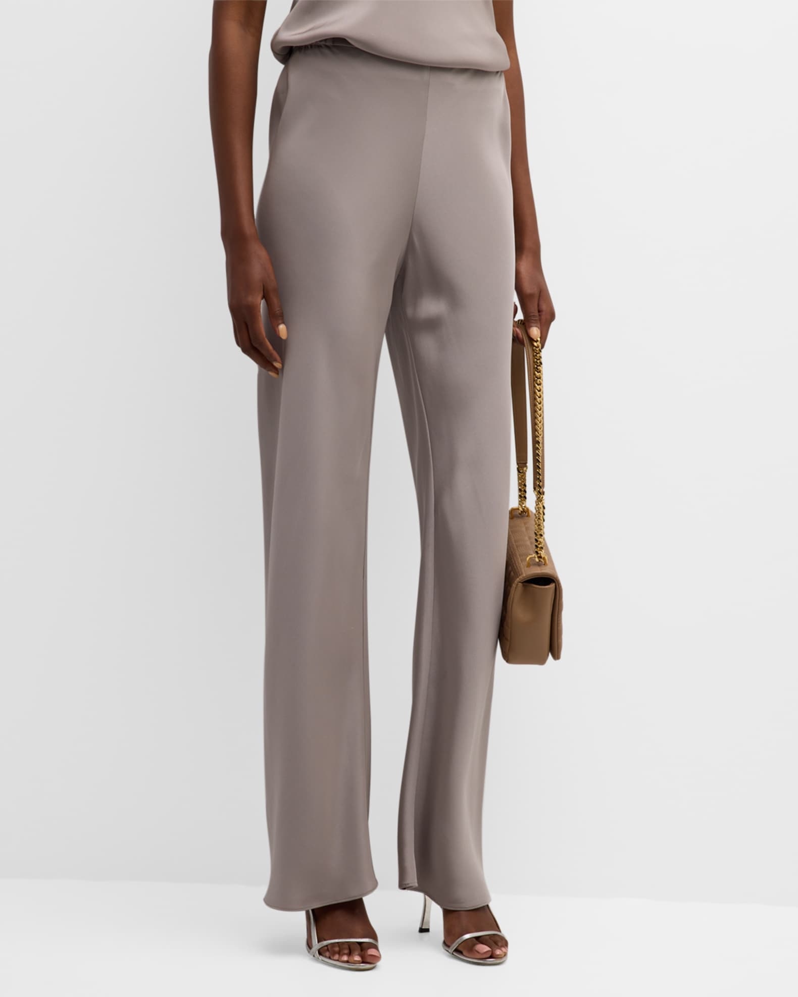 TSE Cashmere High-Rise Straight-Leg Silk Pants | Neiman Marcus