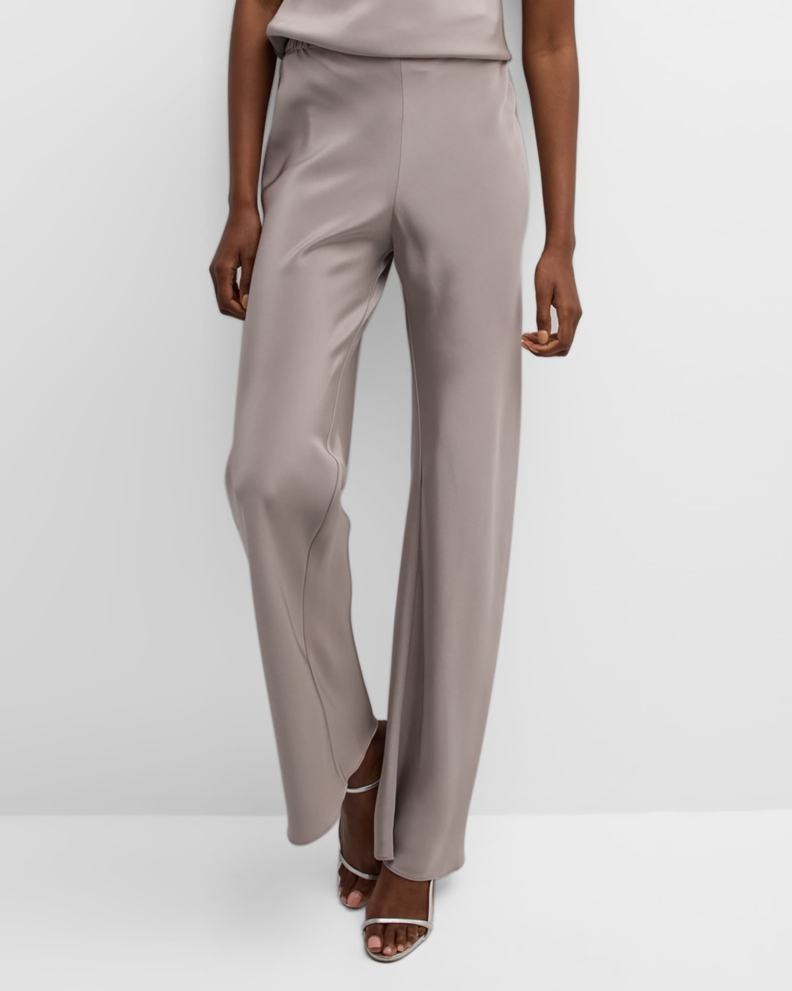 TSE Cashmere High-Rise Straight-Leg Silk Pants | Neiman Marcus