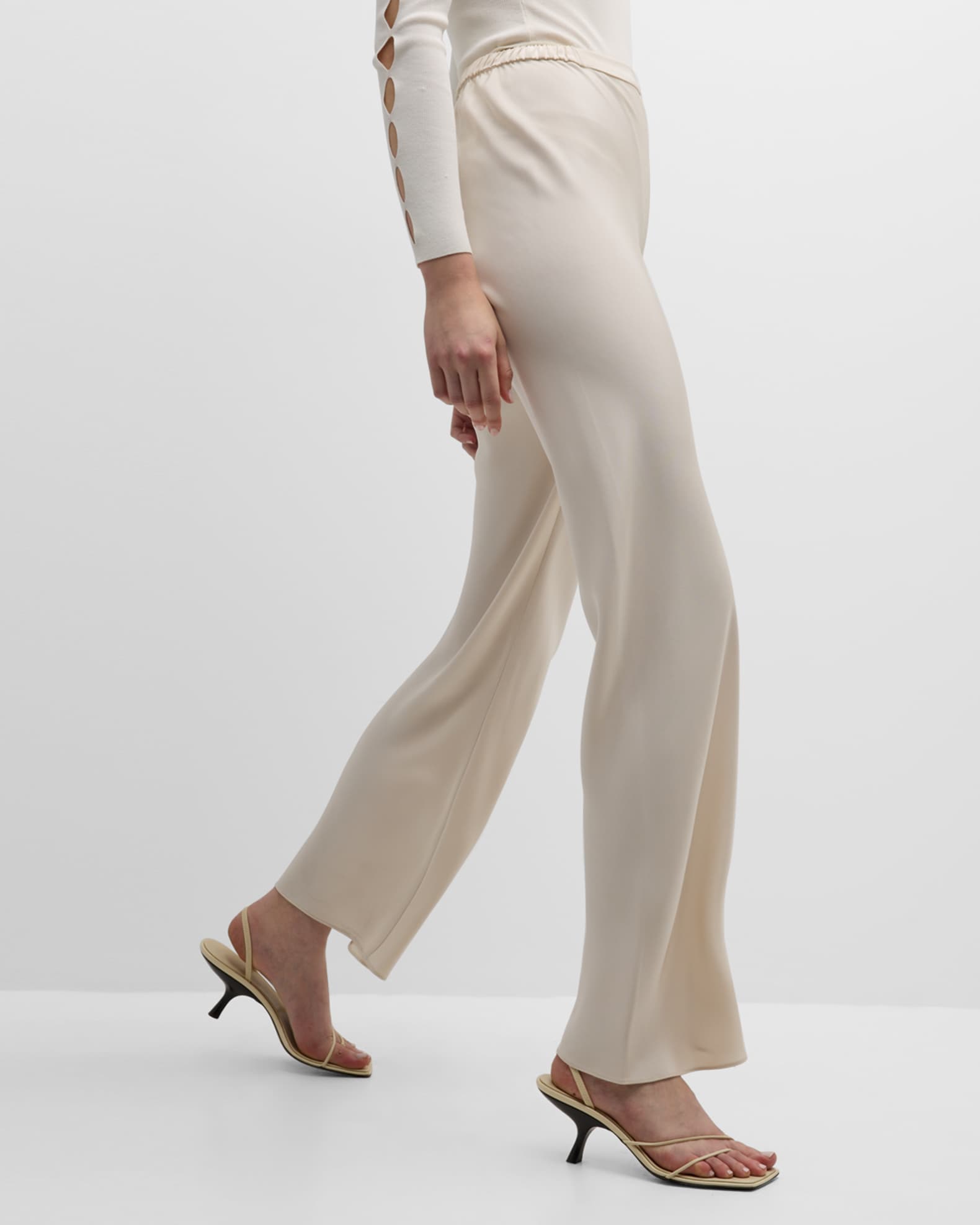 TSE Cashmere High-Rise Straight-Leg Silk Pants | Neiman Marcus