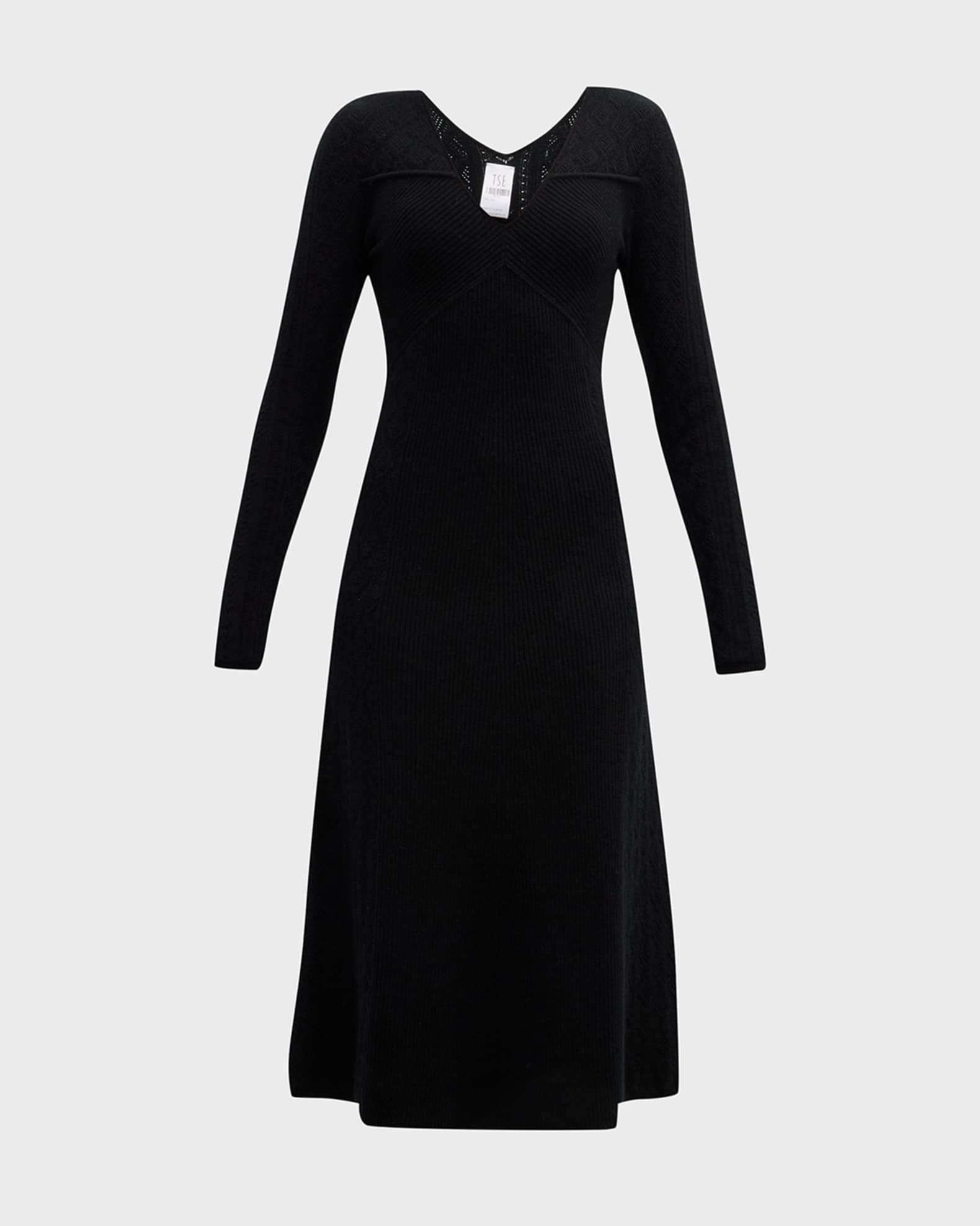 TSE Cashmere Mixed-Stitch A-Line Midi Dress | Neiman Marcus