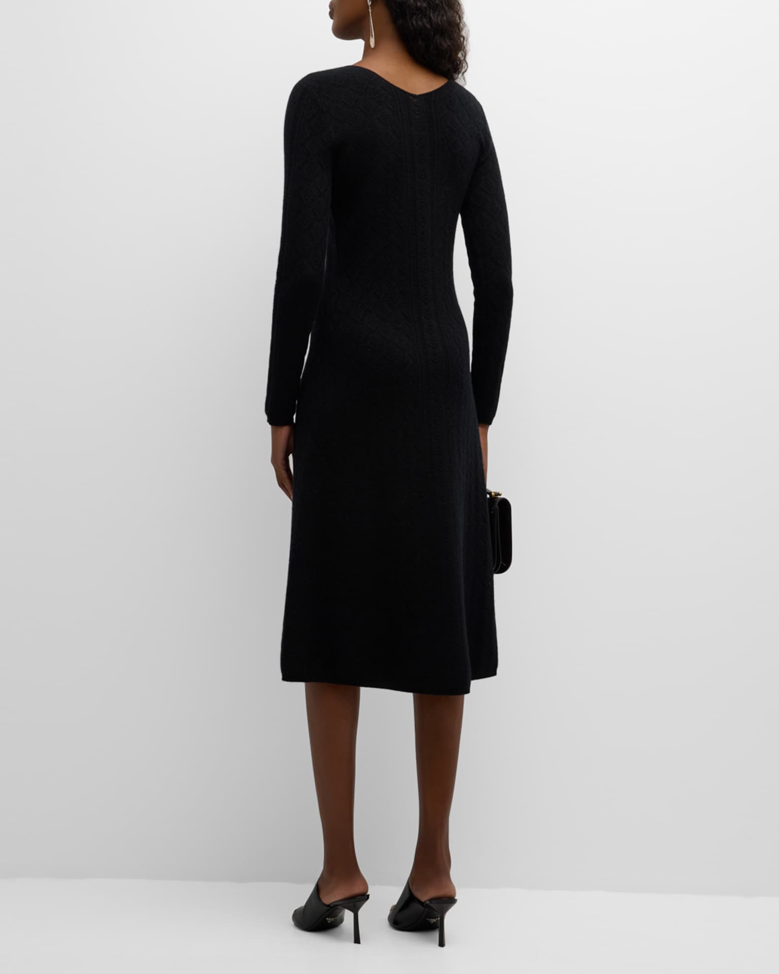 TSE Cashmere Mixed-Stitch A-Line Midi Dress | Neiman Marcus