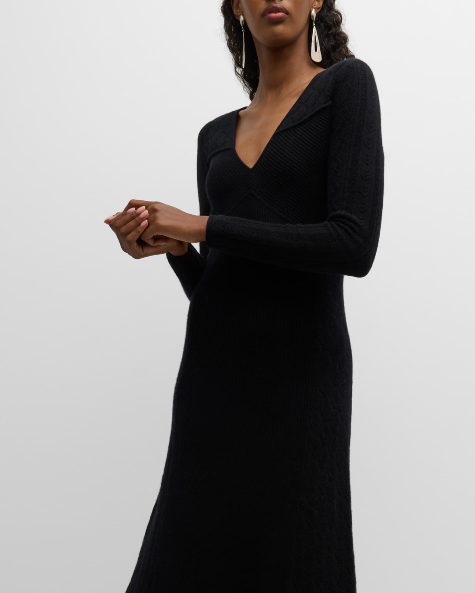 TSE Cashmere Mixed-Stitch A-Line Midi Dress | Neiman Marcus