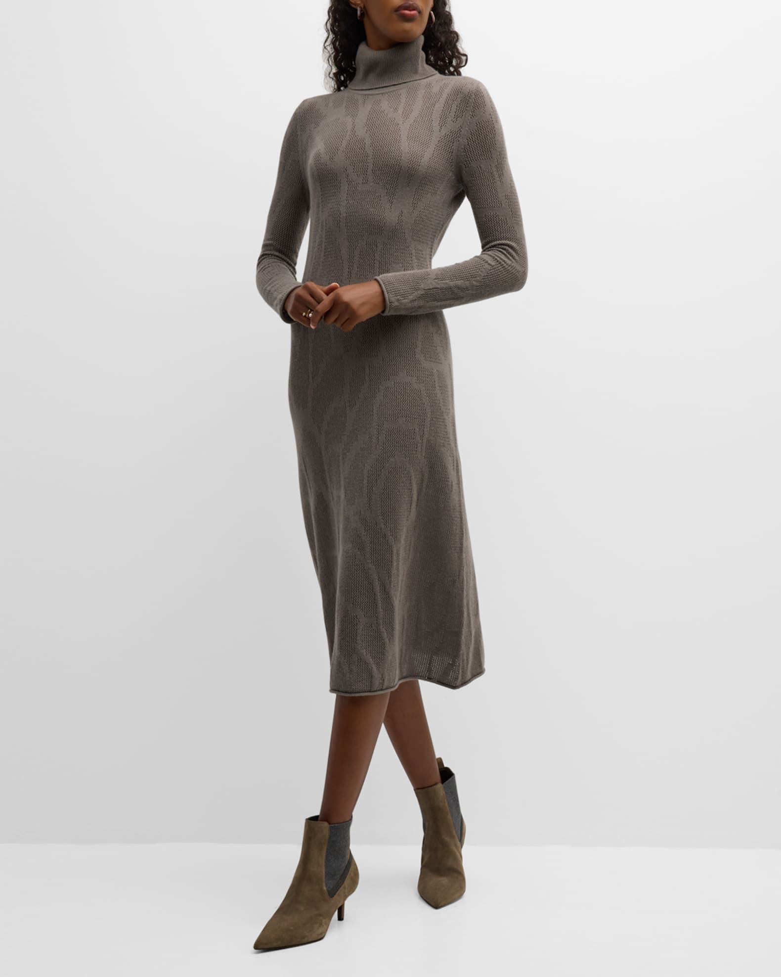 TSE Cashmere Cashmere Ribbed Turtleneck Midi Dress | Neiman Marcus