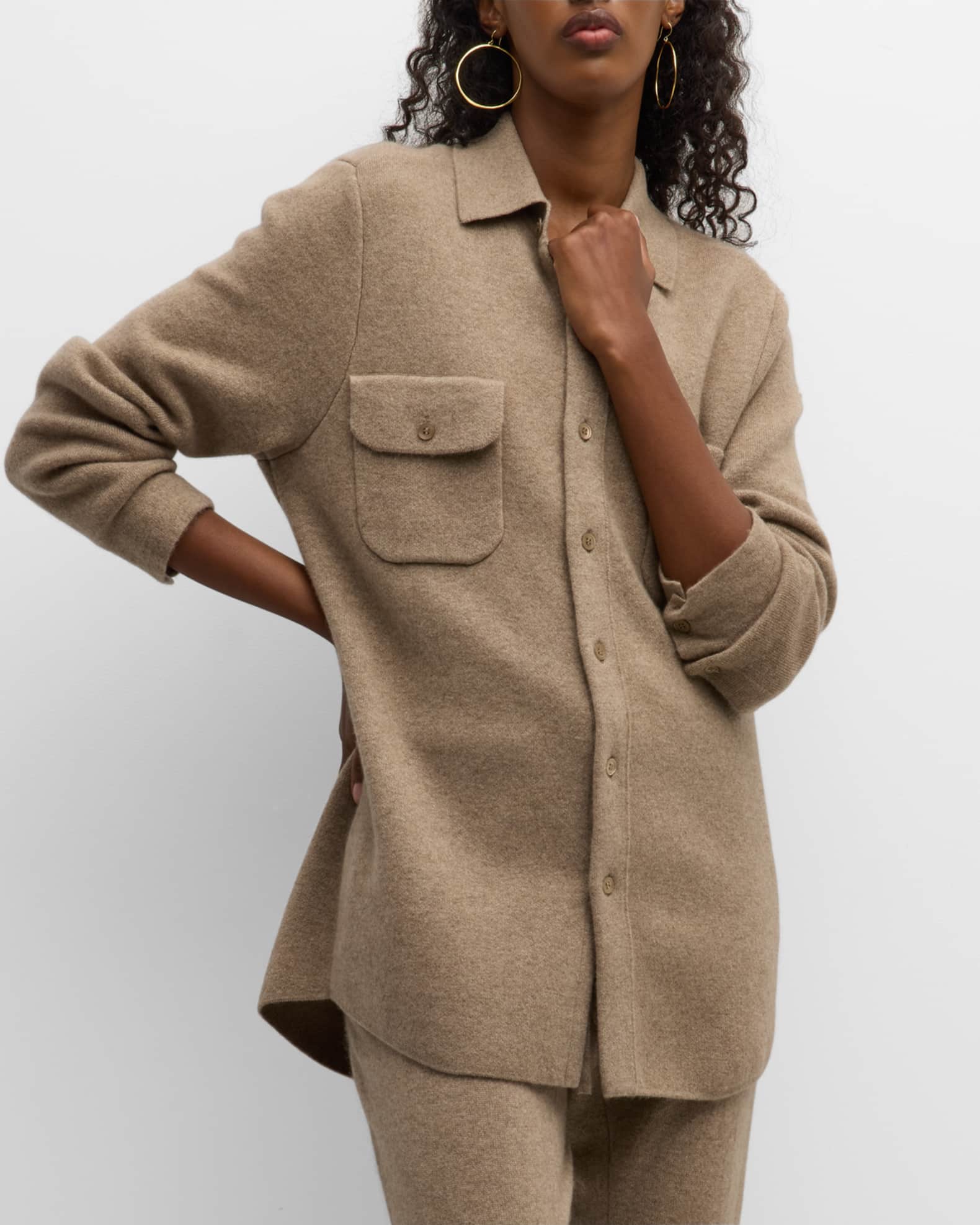 TSE Cashmere Recycled Cashmere Button-Down Shirt | Neiman Marcus