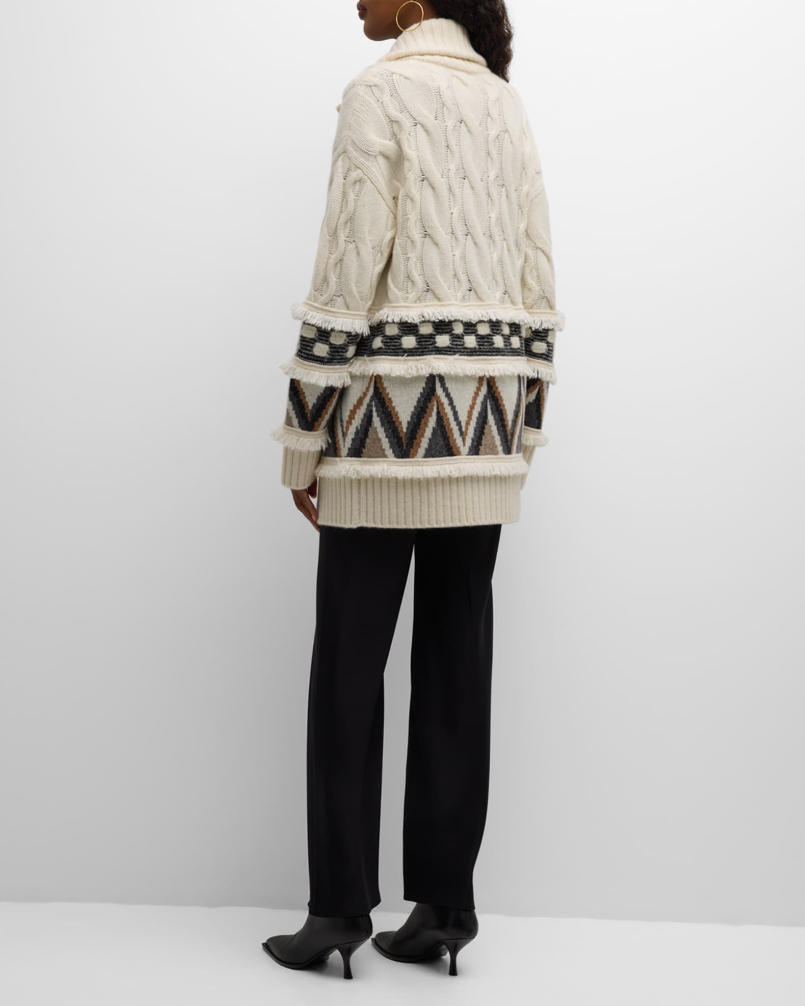 TSE Cashmere Recycled Cashmere Cable-Knit Fringe Cardigan | Neiman Marcus
