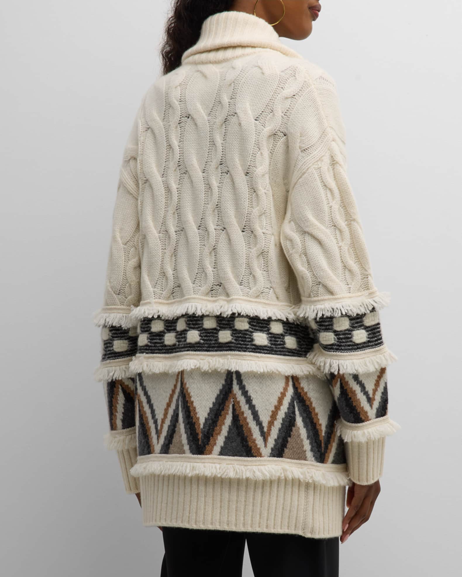TSE Cashmere Recycled Cashmere Cable-Knit Fringe Cardigan | Neiman Marcus