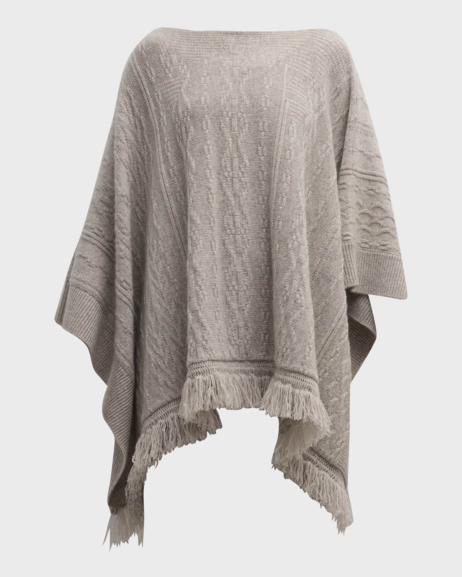 TSE Cashmere Recycled Cashmere Textured Fringe Poncho | Neiman Marcus