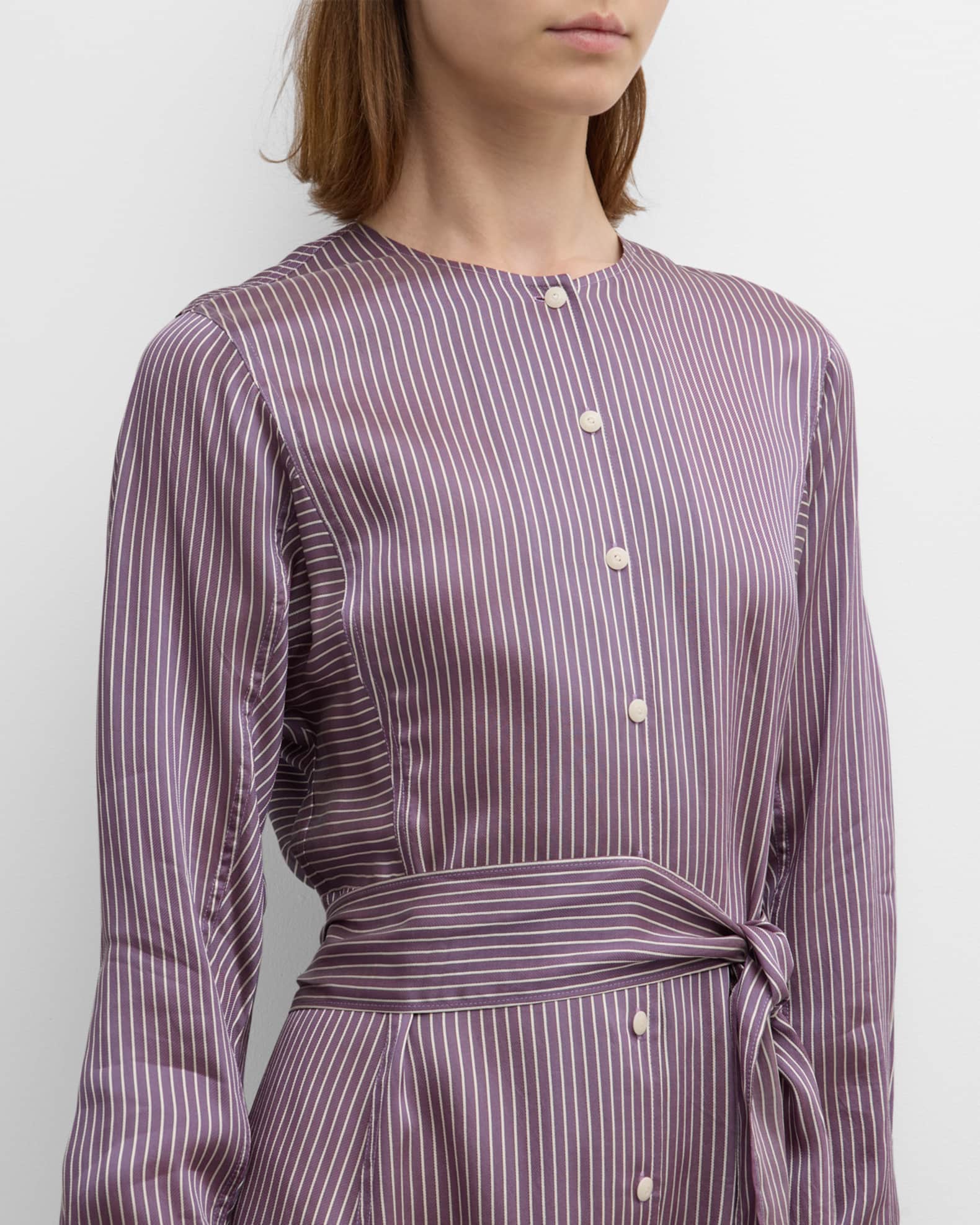 Tory Burch Belted Striped A-line Midi Shirtdress | Neiman Marcus