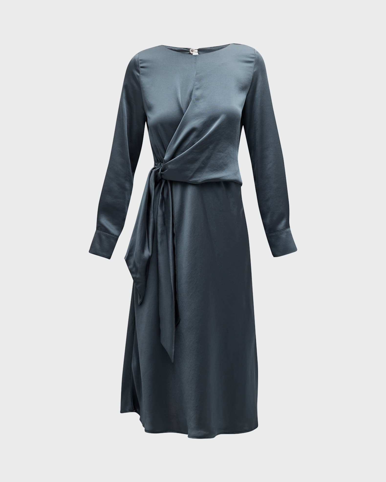 Marella Sion Wrap-Front A-Line Satin Midi Dress | Neiman Marcus