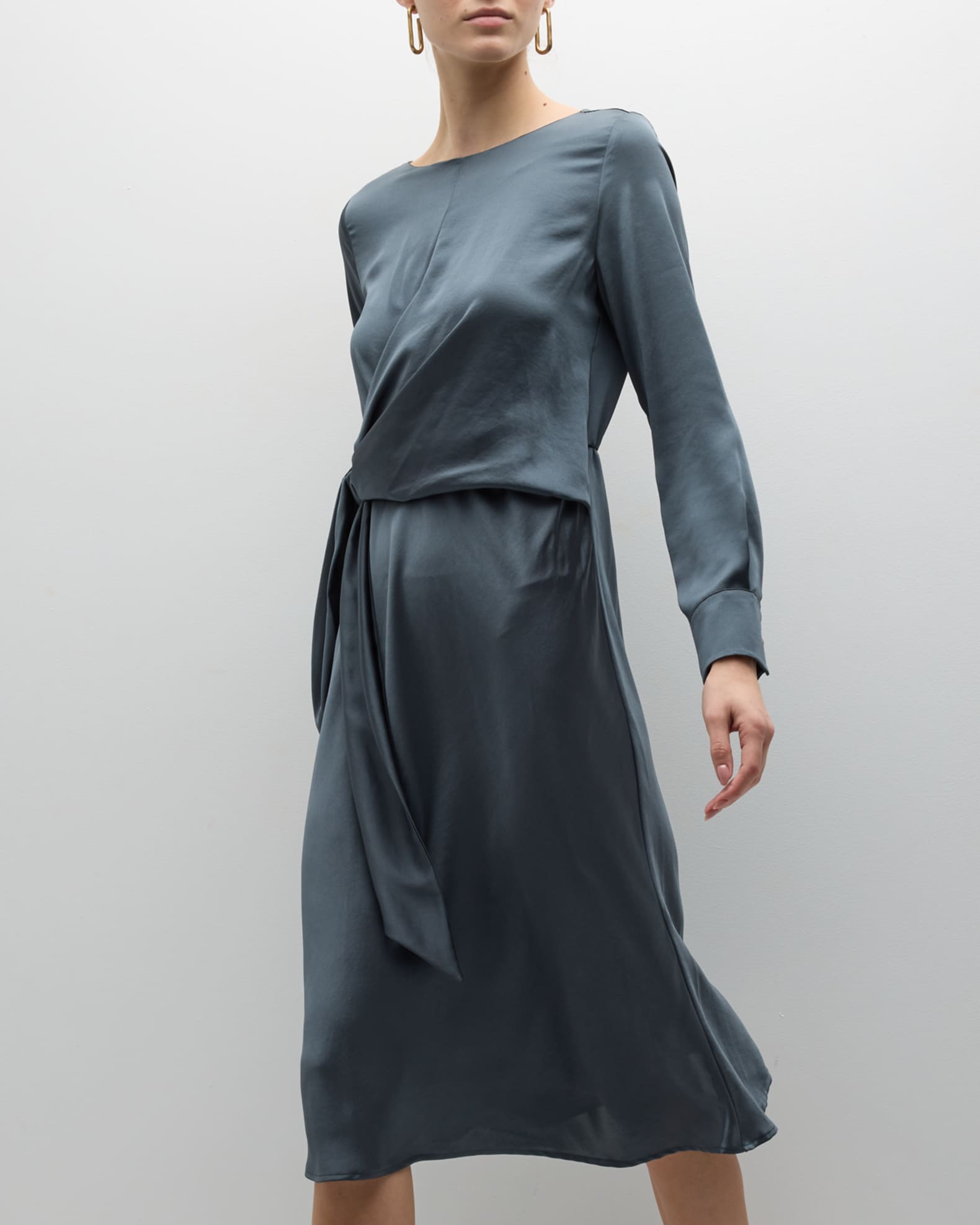 Marella Sion Wrap-Front A-Line Satin Midi Dress | Neiman Marcus