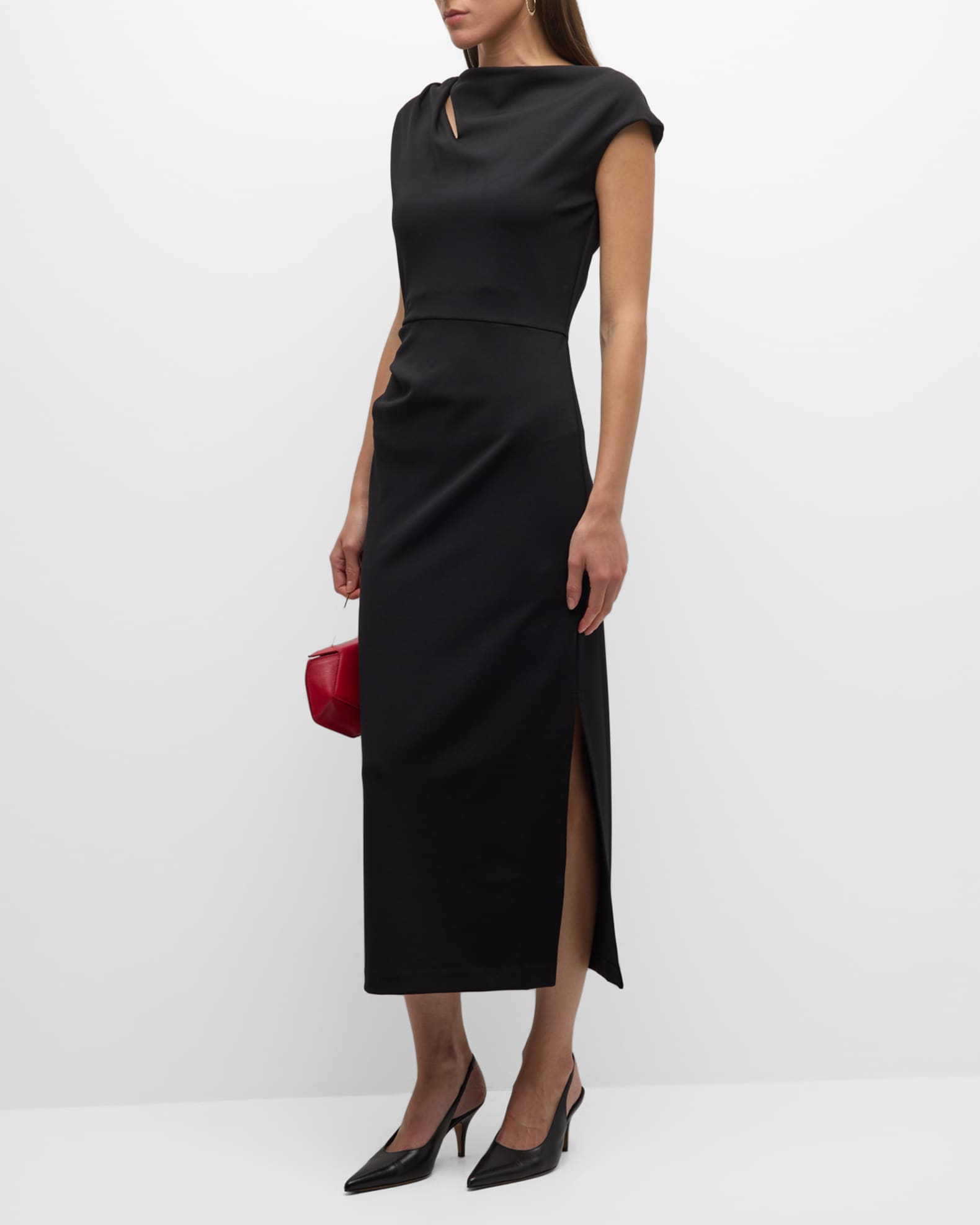 Marella Flo Cutout Cap-Sleeve Cowl-Neck Midi Dress | Neiman Marcus