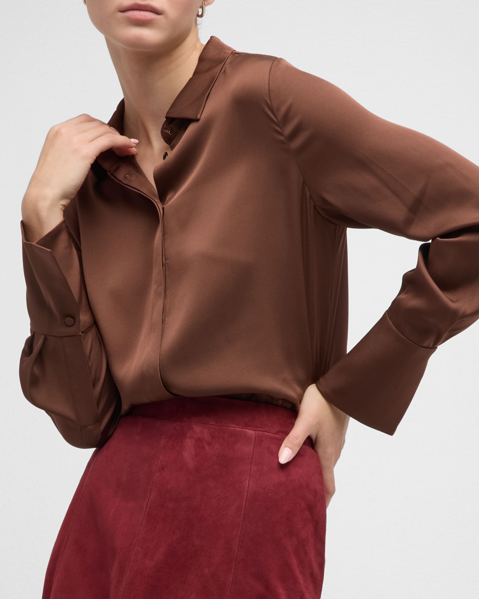 Kobi Halperin Larissa Split-Cuff Button-Down Blouse | Neiman Marcus