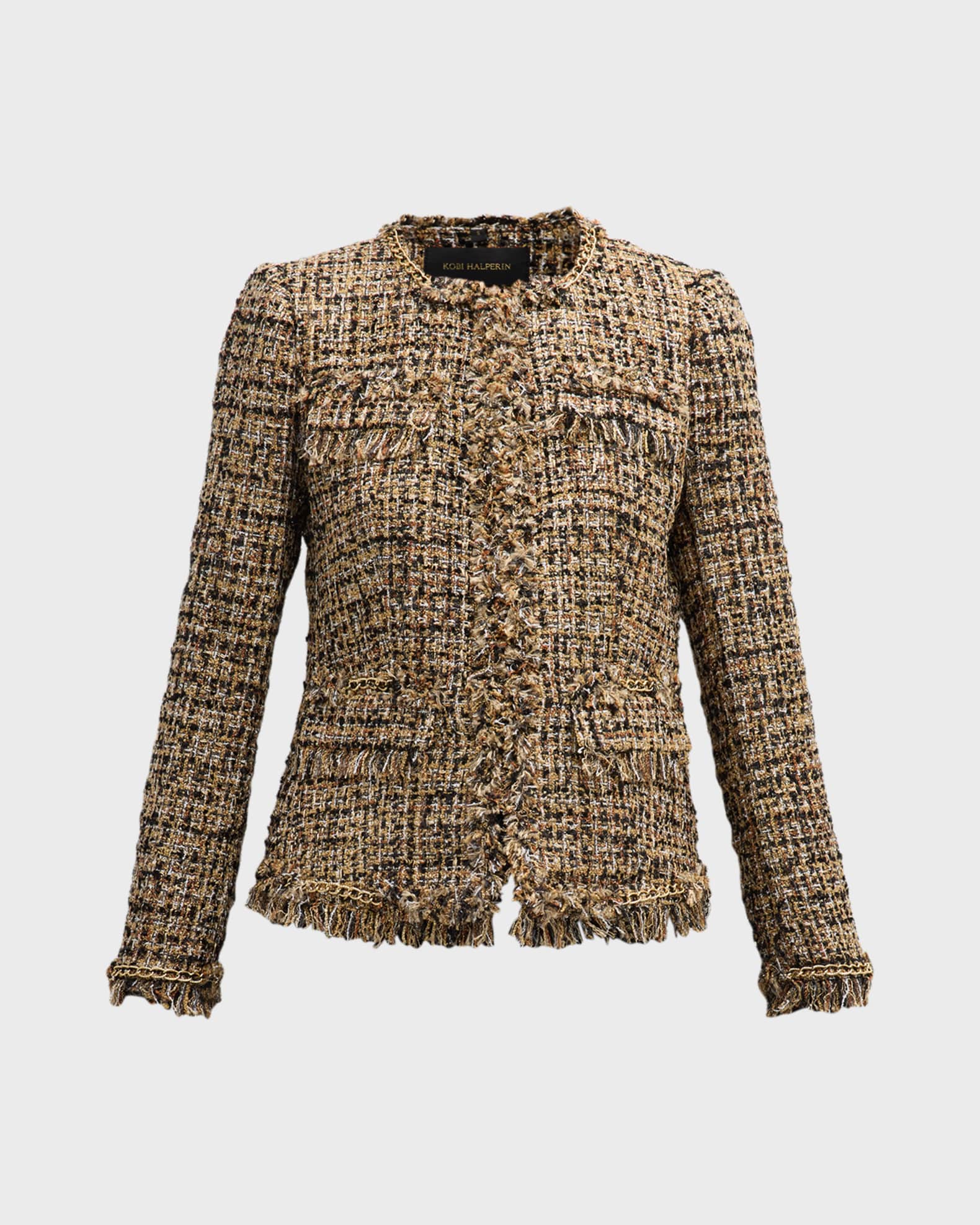 Kobi Halperin Lisa Chain-Trim Fringe Tweed Jacket | Neiman Marcus