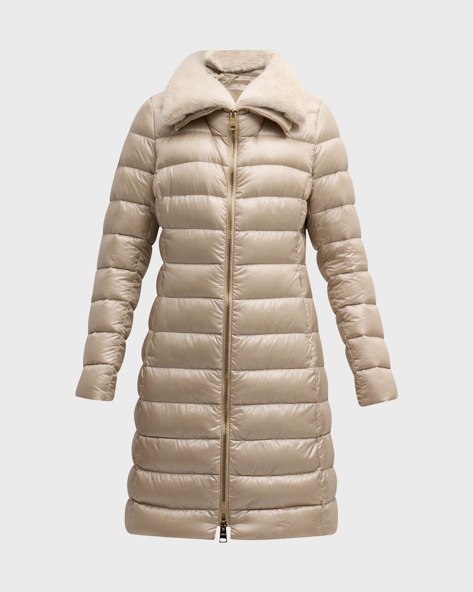 Herno Iconico Elisa Long Coat with Faux Mink Collar | Neiman Marcus