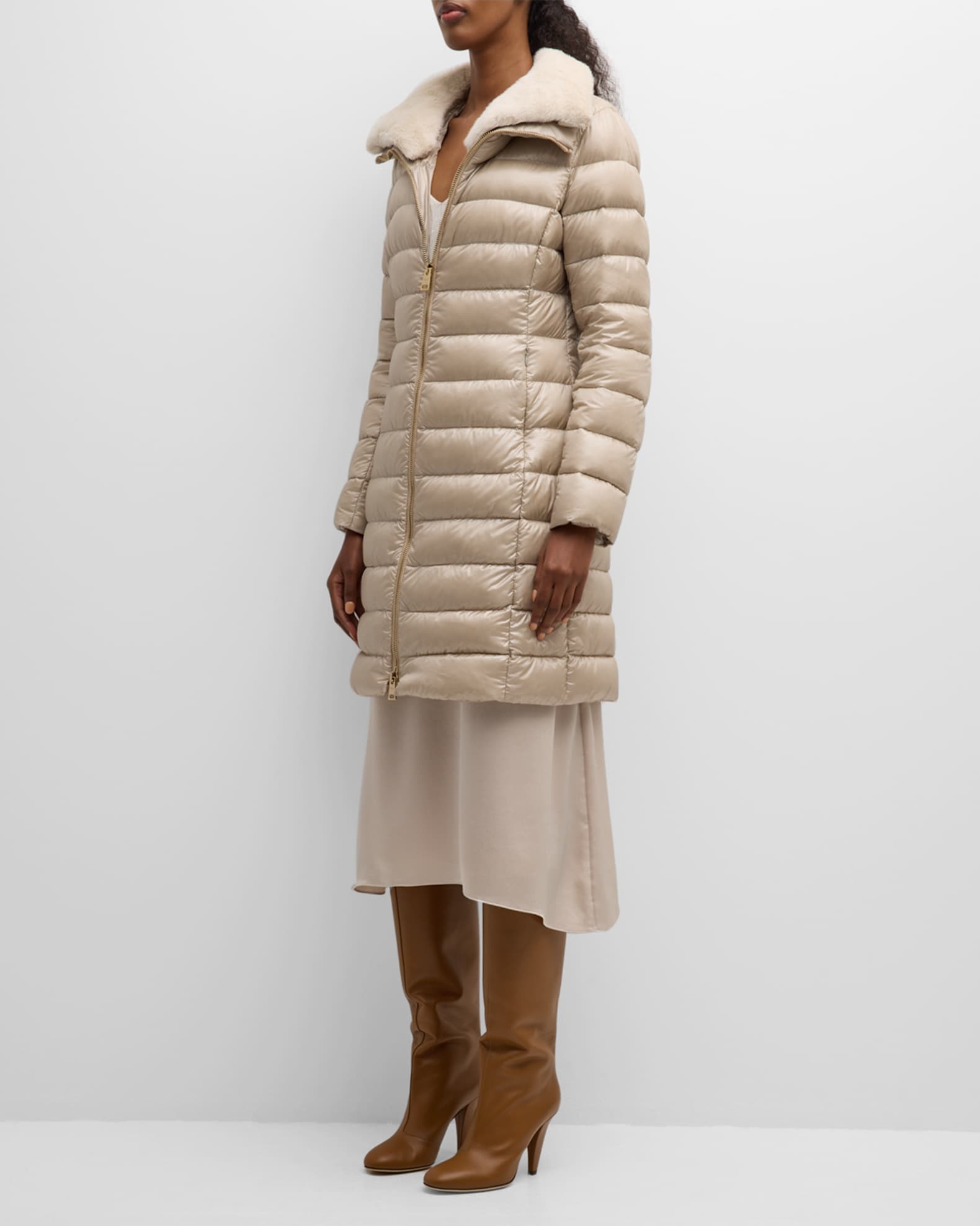 Herno Iconico Elisa Long Coat with Faux Mink Collar | Neiman Marcus