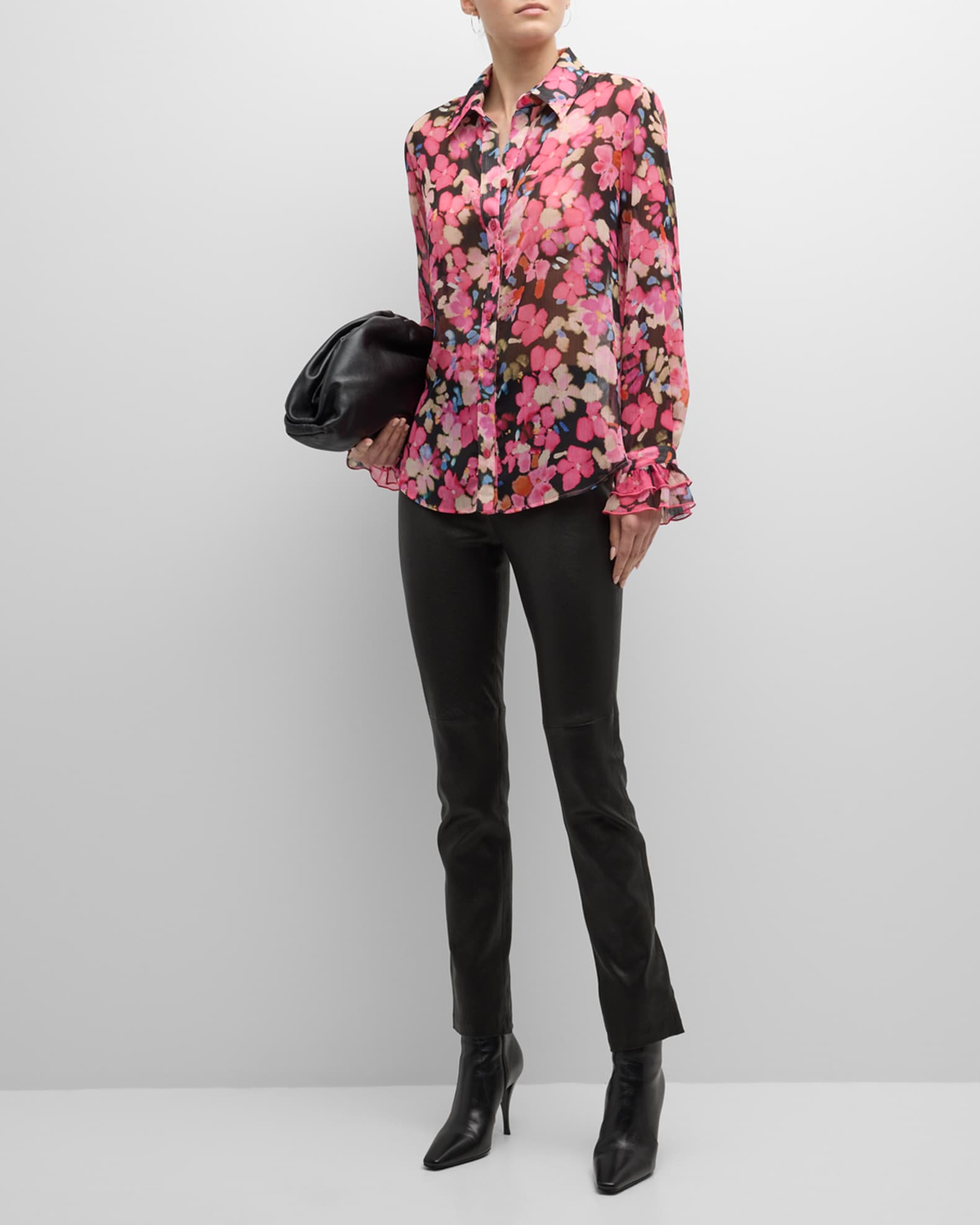 Finley Marianne Floral-Print Button-Down Crepe Blouse | Neiman Marcus