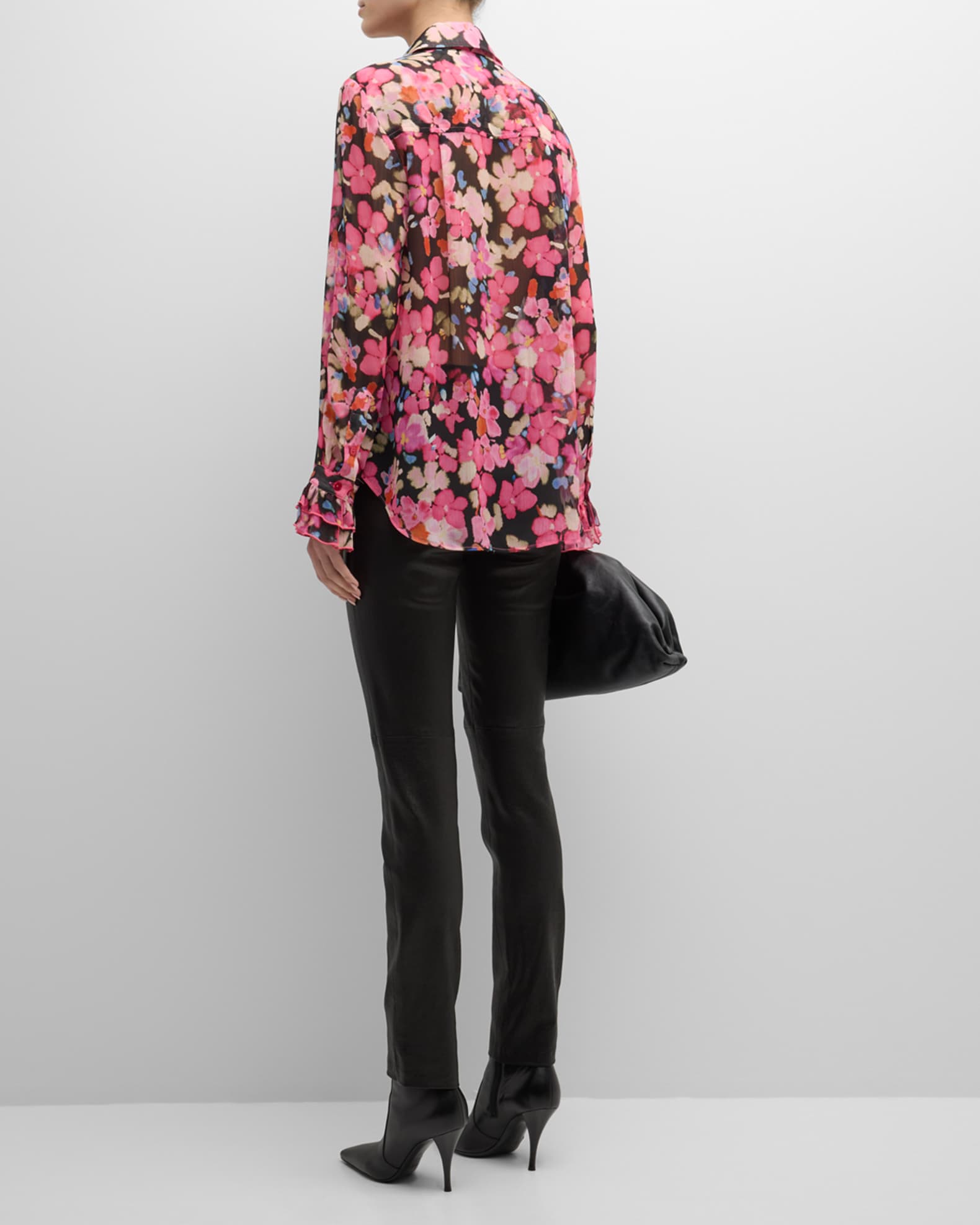 Finley Marianne Floral-Print Button-Down Crepe Blouse | Neiman Marcus