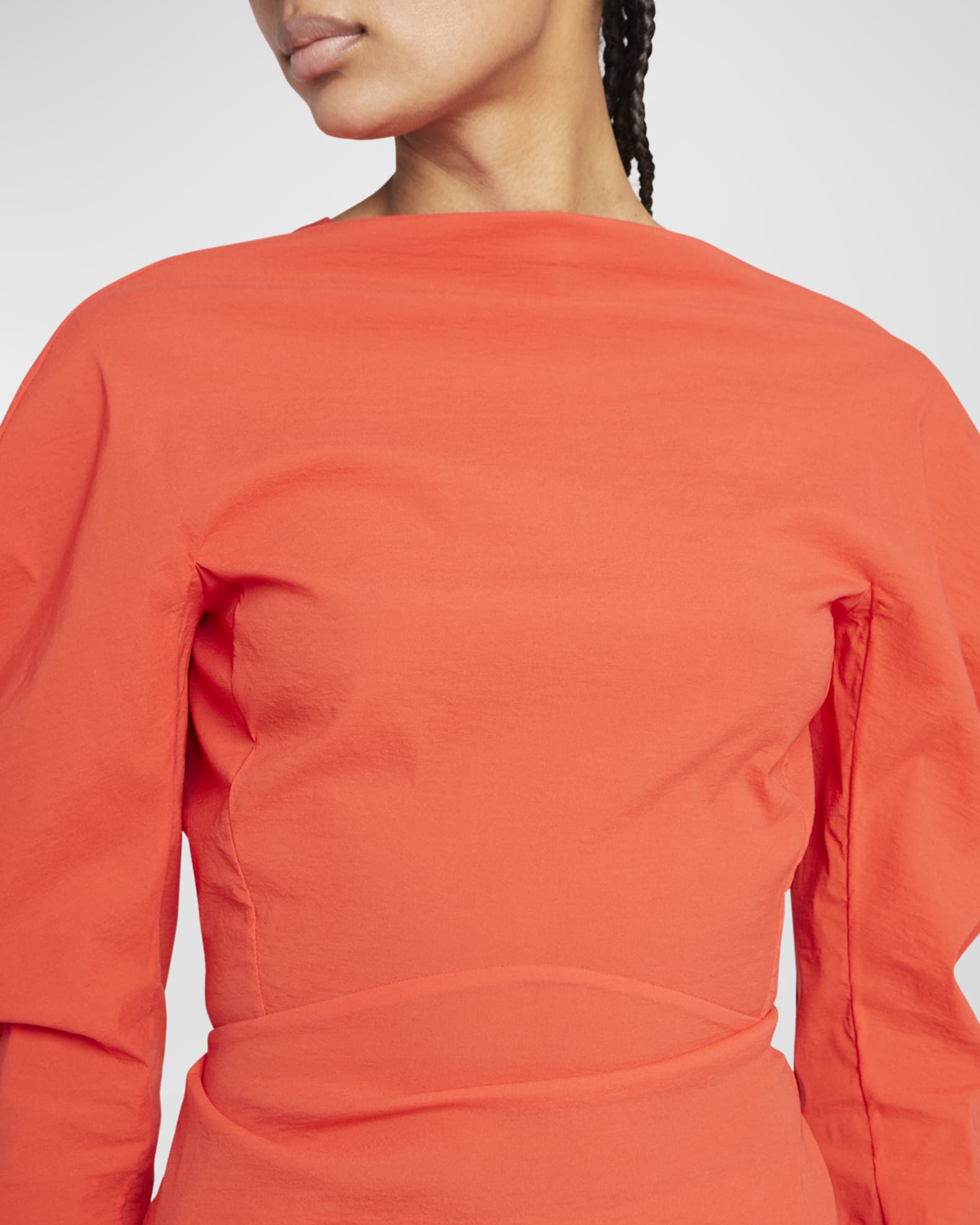 ALAIA V-Back Curved-Sleeve Midi Sheath Dress | Neiman Marcus