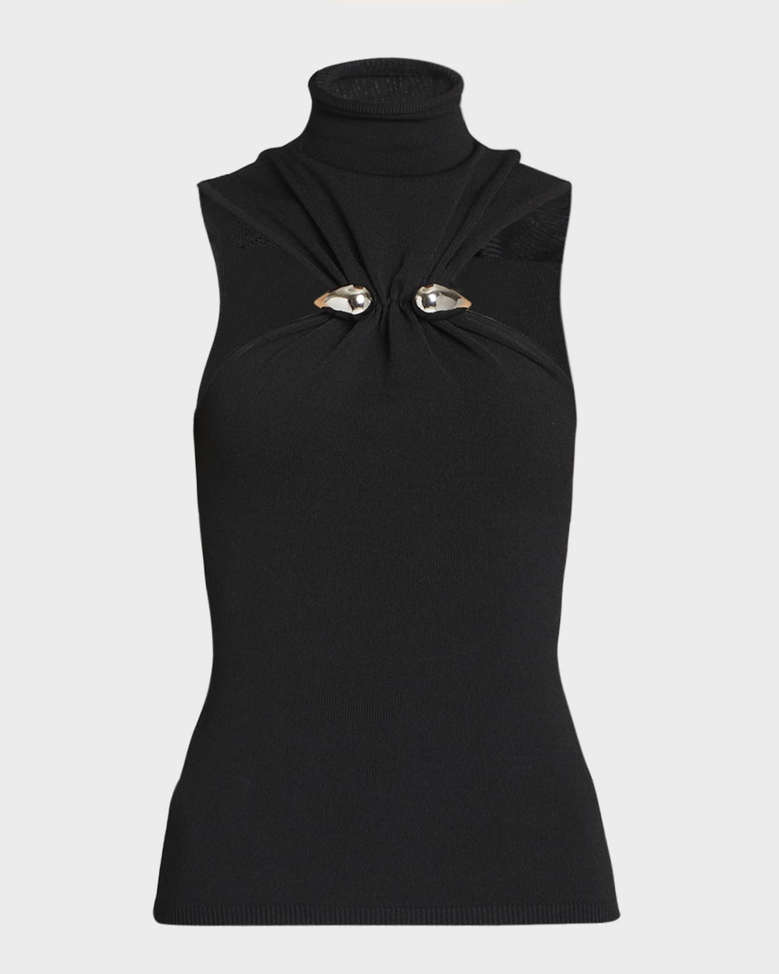 ALAIA Cuff-Draped Turtleneck Knit Tank Top | Neiman Marcus