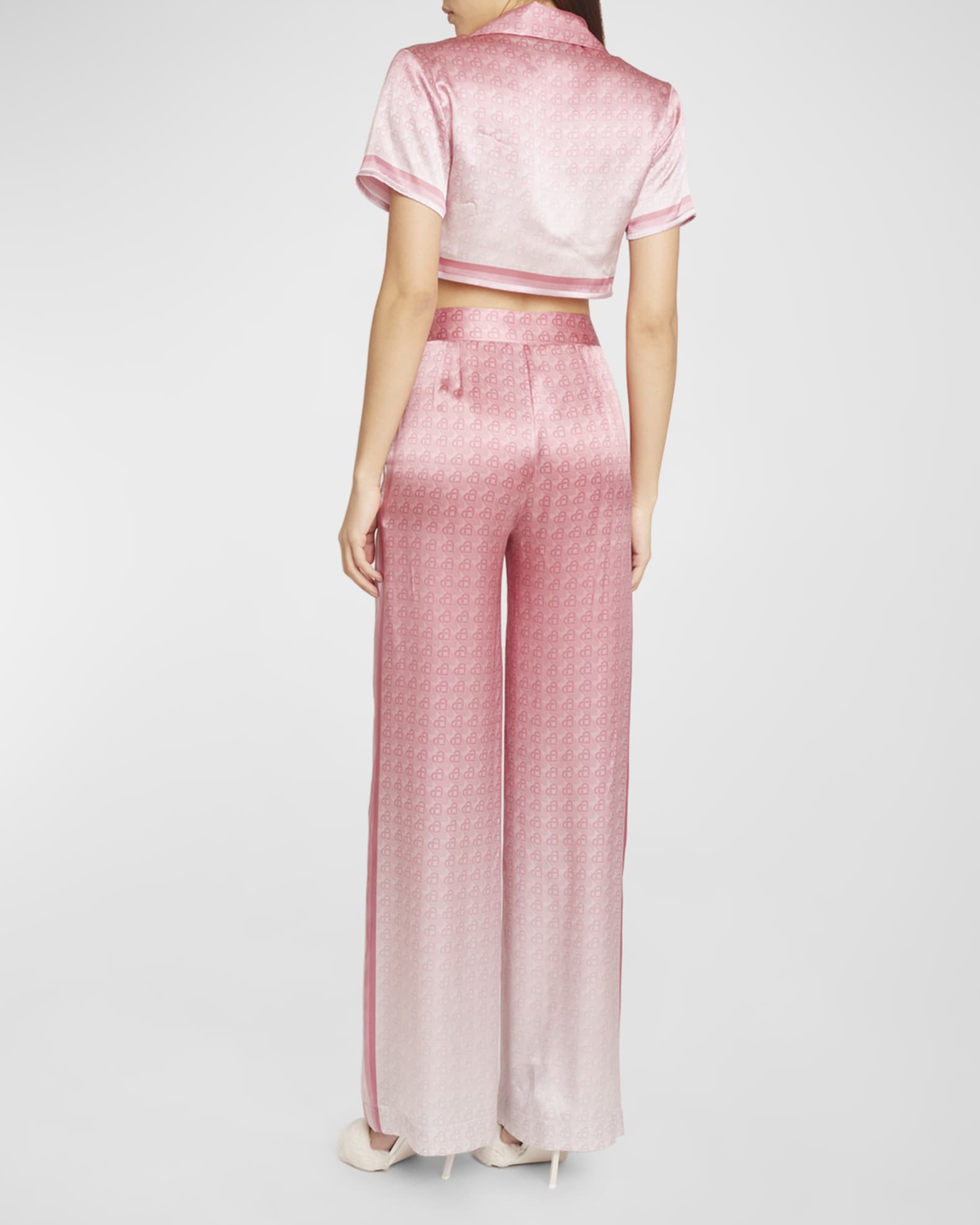 CASABLANCA Cuban-Collar Degrade-Print Short-Sleeve Silk Crop Shirt ...