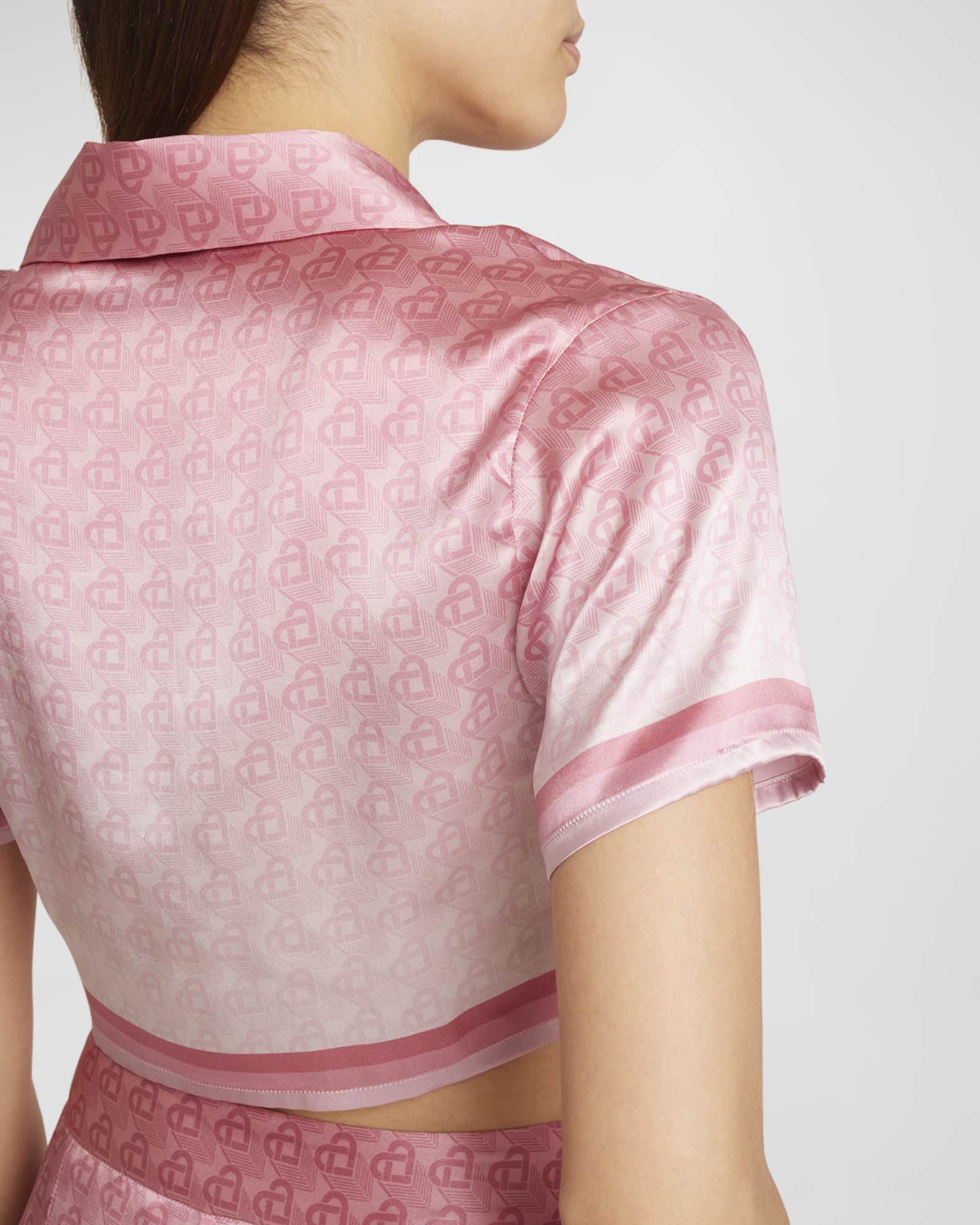 CASABLANCA Cuban-Collar Degrade-Print Short-Sleeve Silk Crop Shirt ...