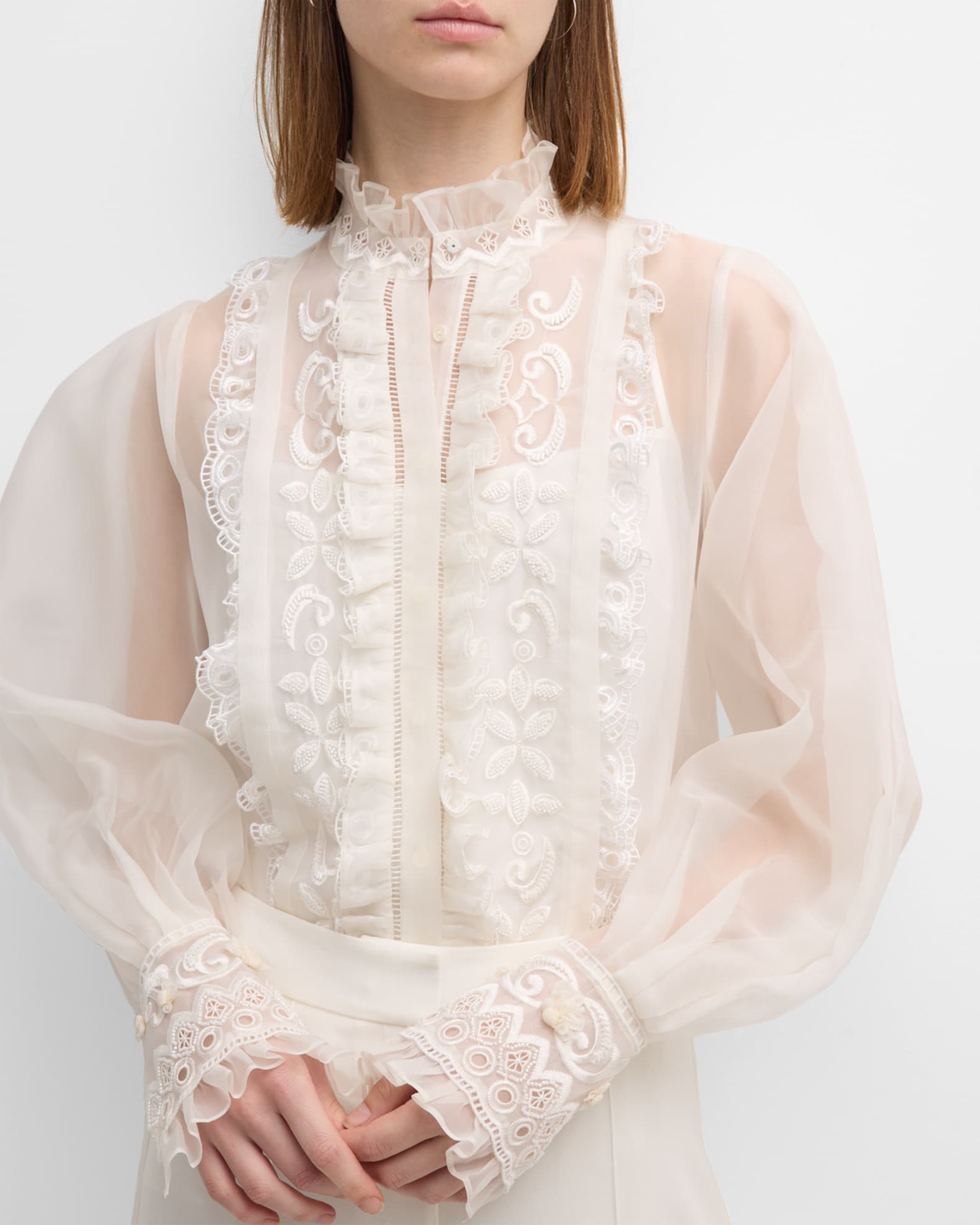 Kobi Halperin Maison Beaded Embroidered Ruffle Blouse | Neiman Marcus