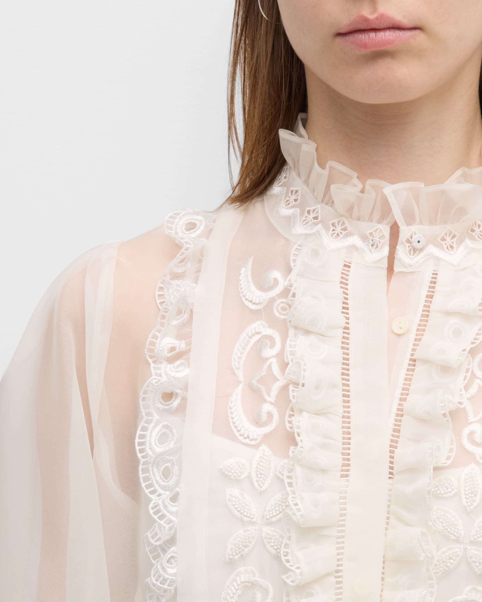 Kobi Halperin Maison Beaded Embroidered Ruffle Blouse | Neiman Marcus