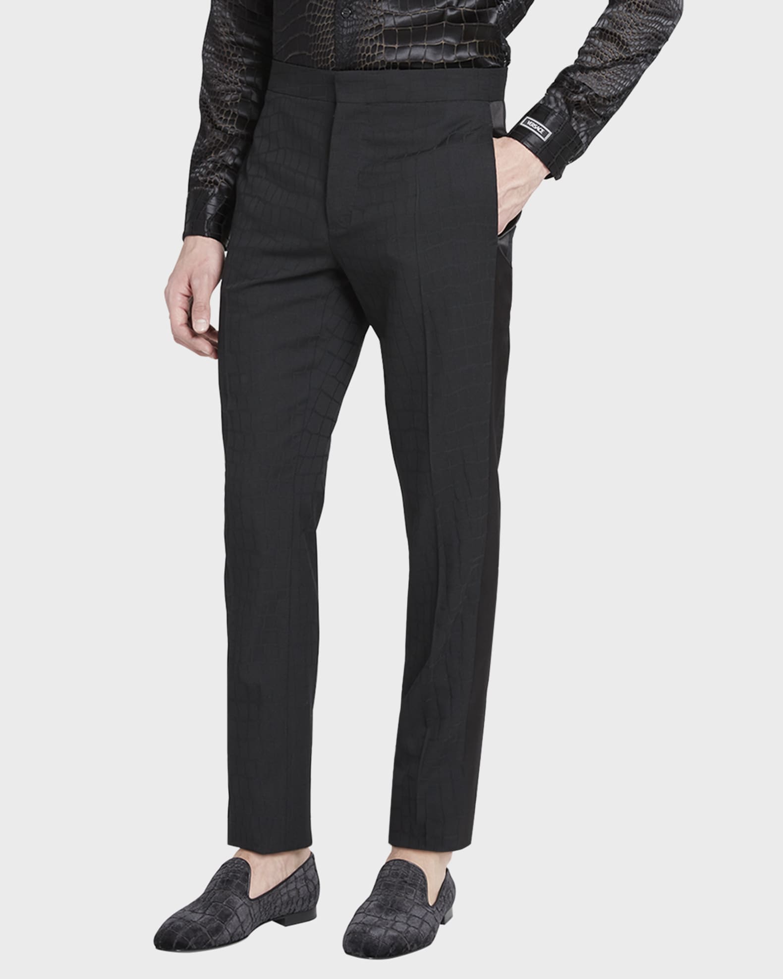 Versace Men's Crocodile Jacquard Evening Pants | Neiman Marcus