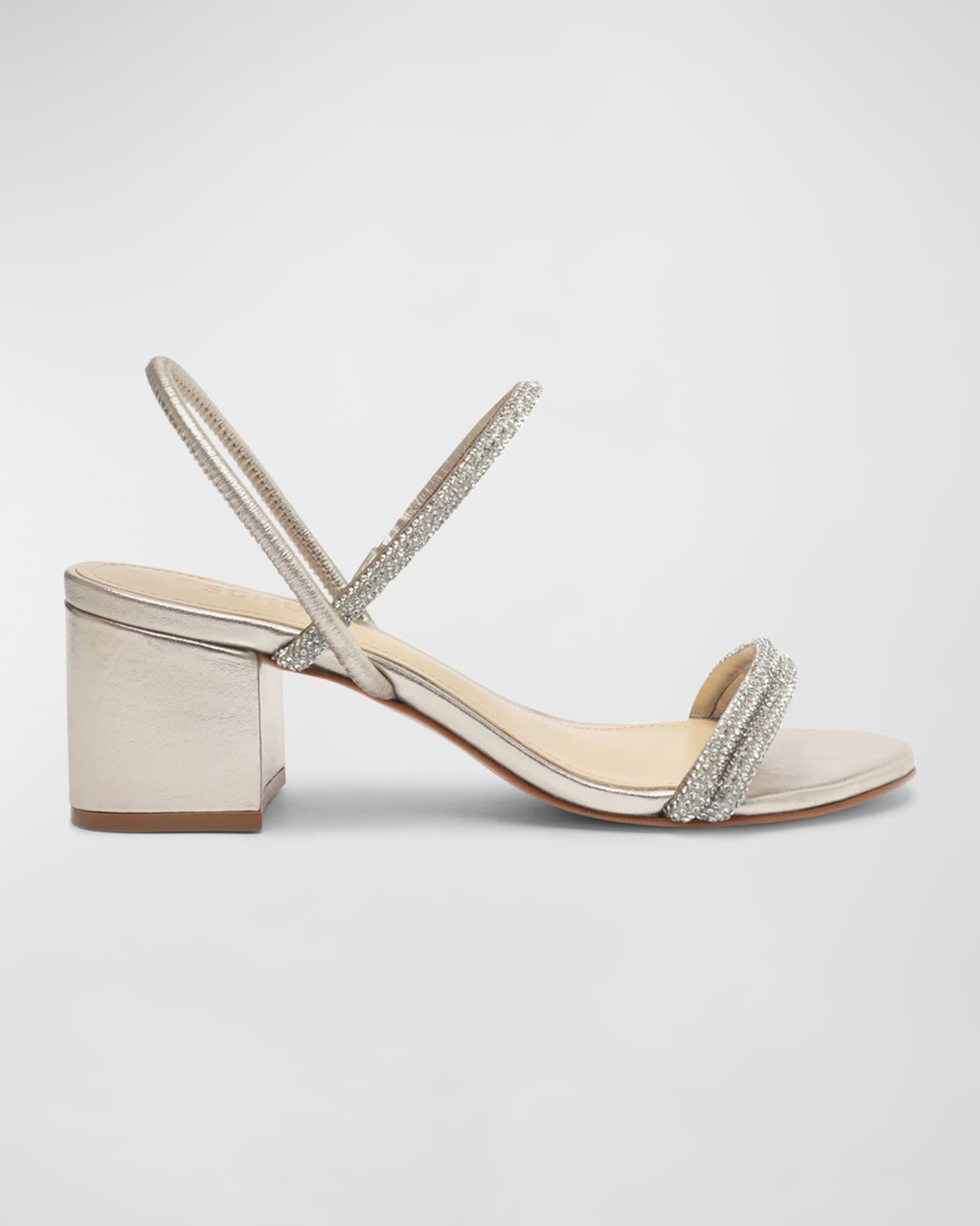 Schutz Whiteley Block-Heel Crystal Leather Sandals | Neiman Marcus