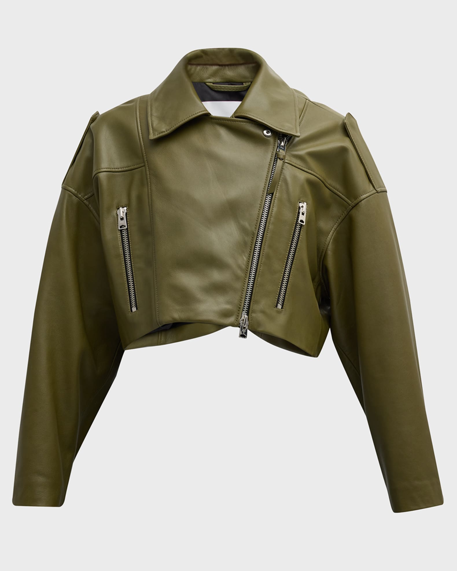 AGOLDE Remi Cropped Leather Biker Jacket | Neiman Marcus