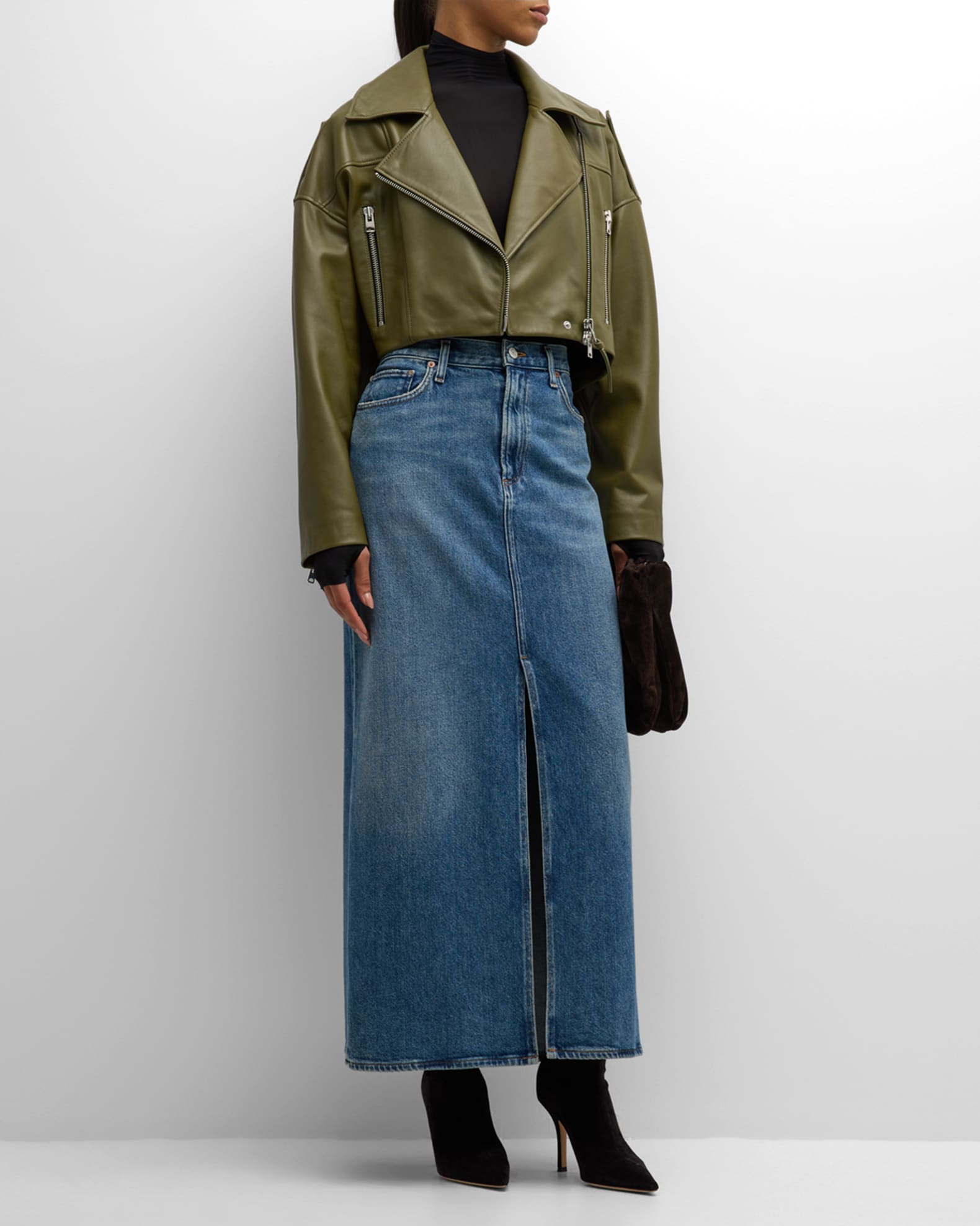 AGOLDE Remi Cropped Leather Biker Jacket | Neiman Marcus