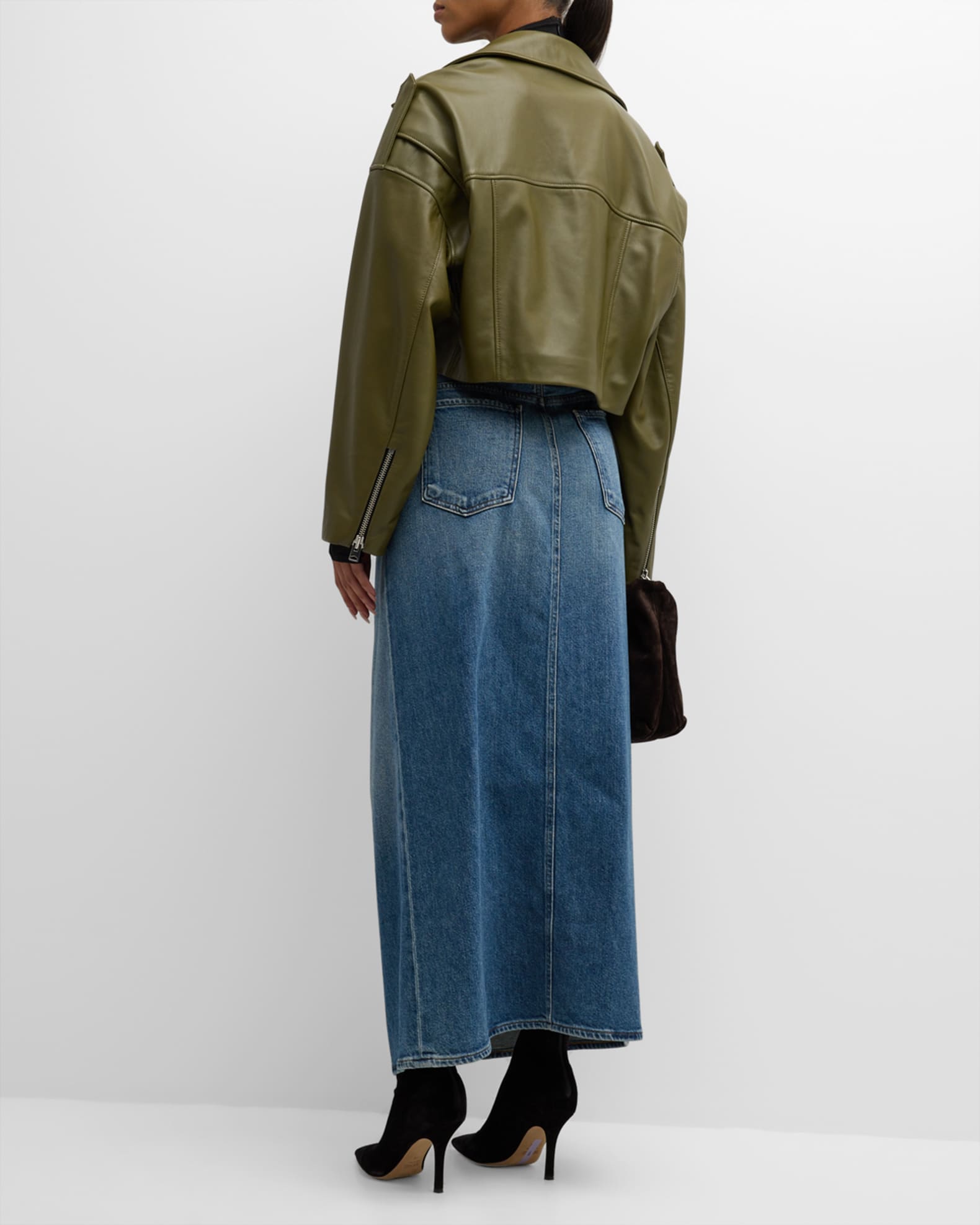 AGOLDE Remi Cropped Leather Biker Jacket | Neiman Marcus