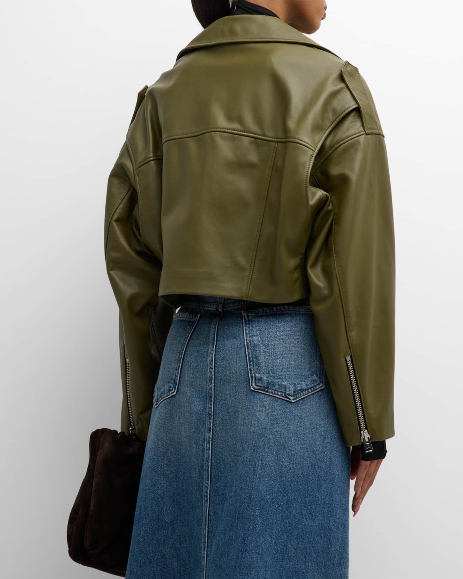 AGOLDE Remi Cropped Leather Biker Jacket | Neiman Marcus