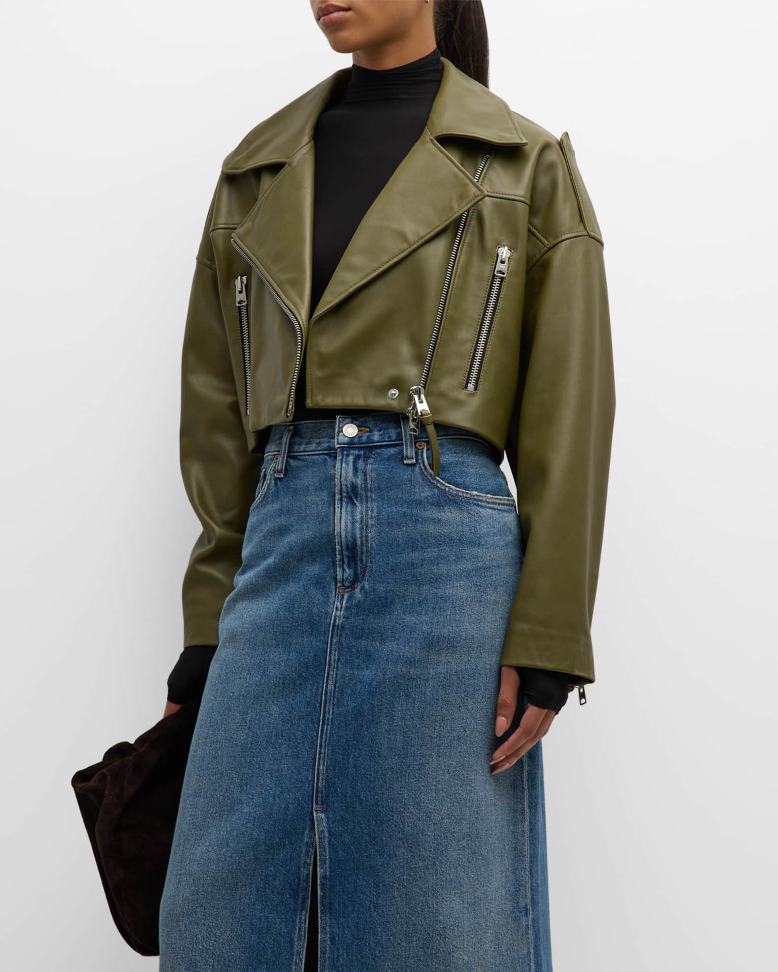 AGOLDE Remi Cropped Leather Biker Jacket | Neiman Marcus