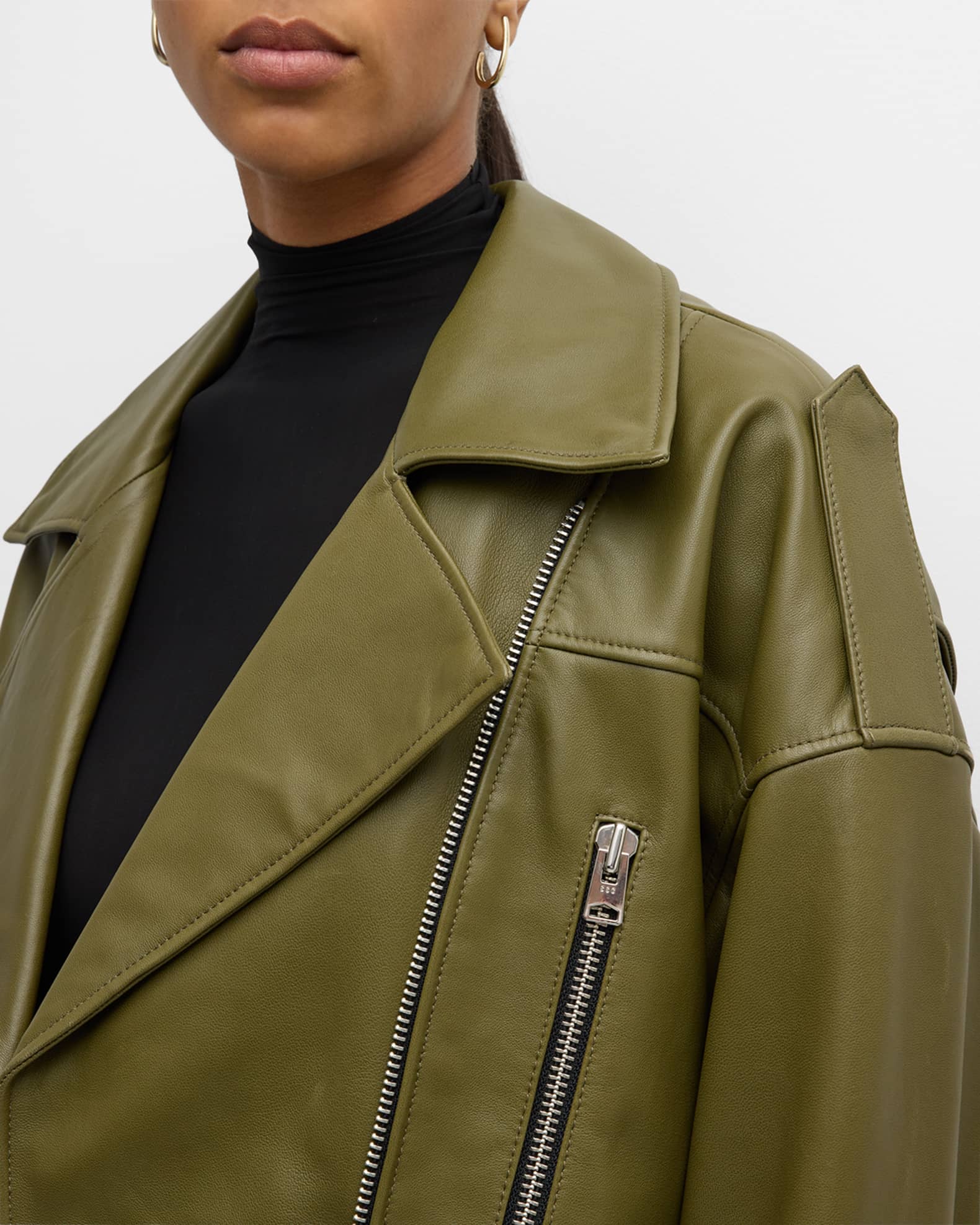 AGOLDE Remi Cropped Leather Biker Jacket | Neiman Marcus