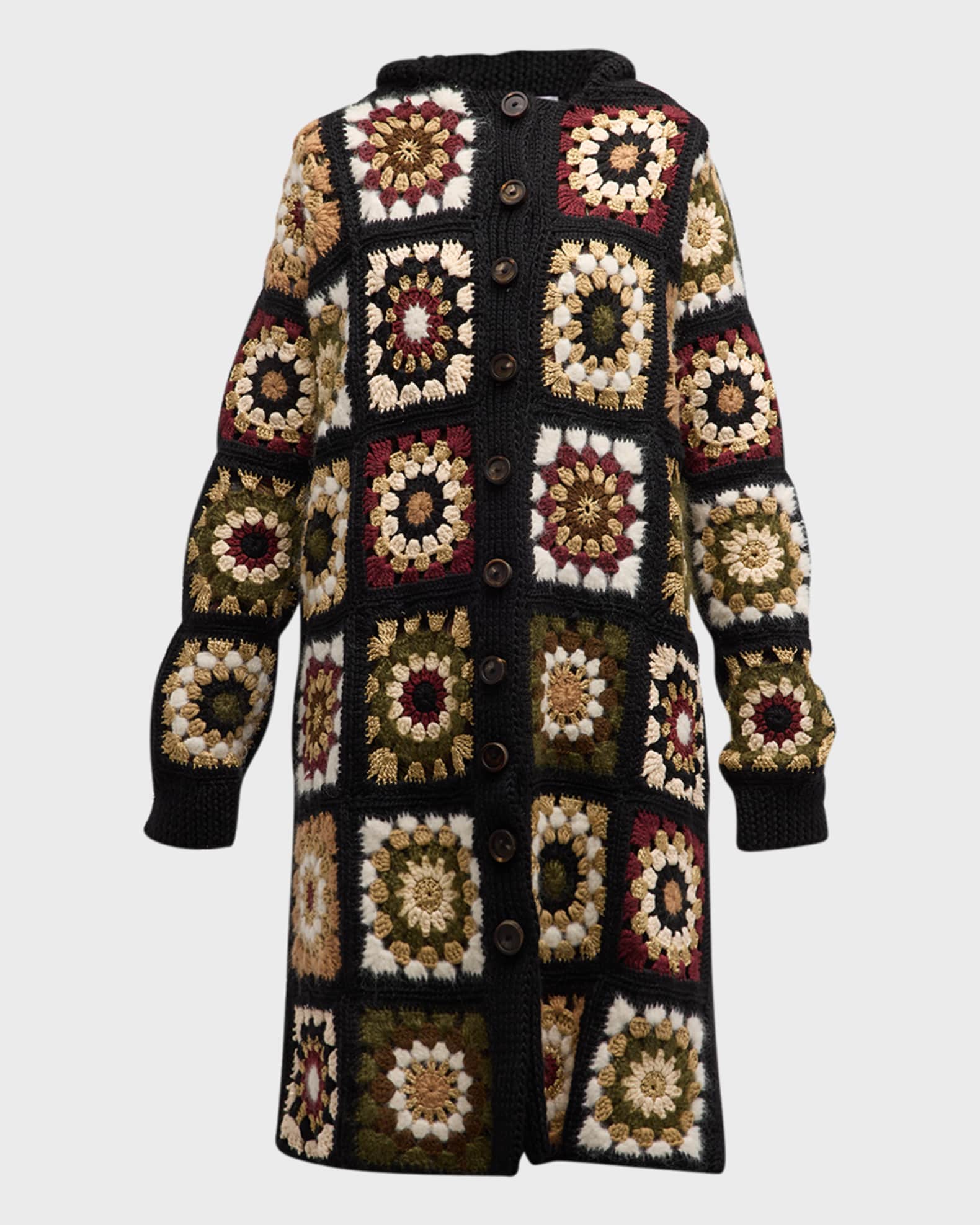 Rosetta Getty Granny Square Crochet Wool Cardigan | Neiman Marcus