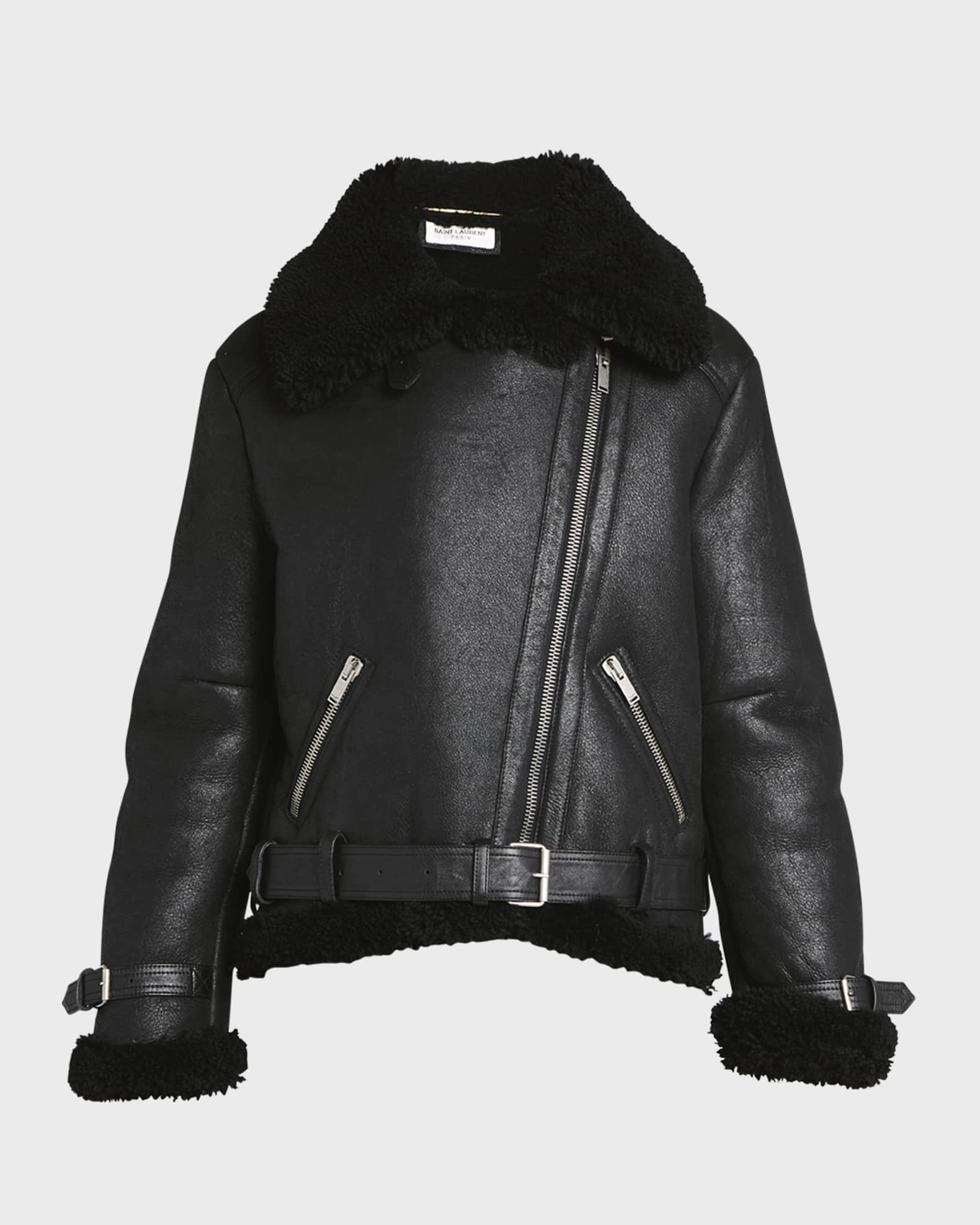 Saint Laurent Bombardier Belted Sheep Shearling Aviator Jacket | Neiman ...