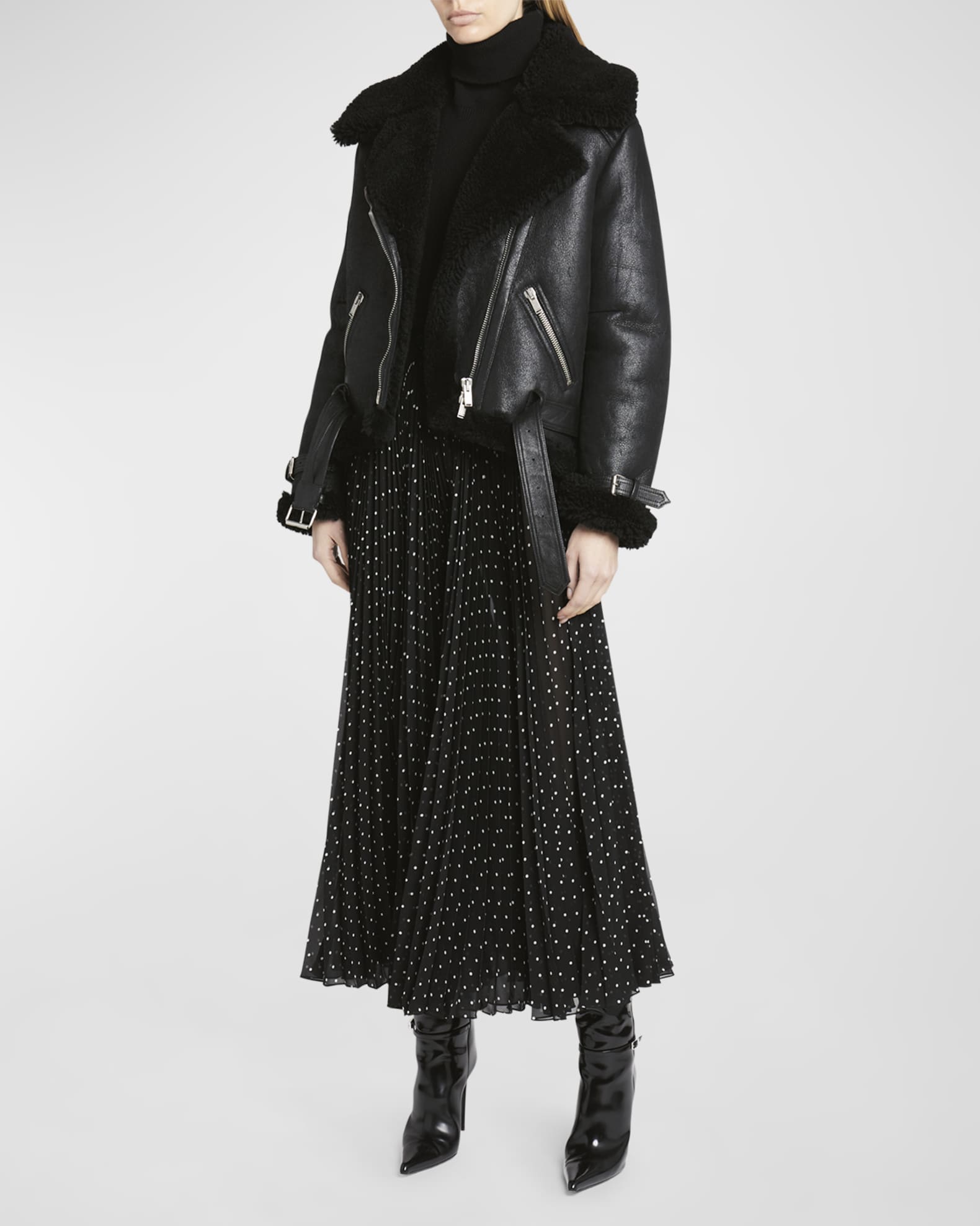 Saint Laurent Bombardier Belted Sheep Shearling Aviator Jacket | Neiman ...